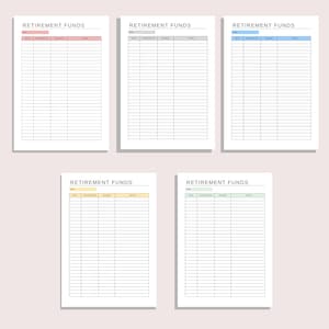 Retirement Funds Tracker | Printable Financial Plan | Savings Planner ...