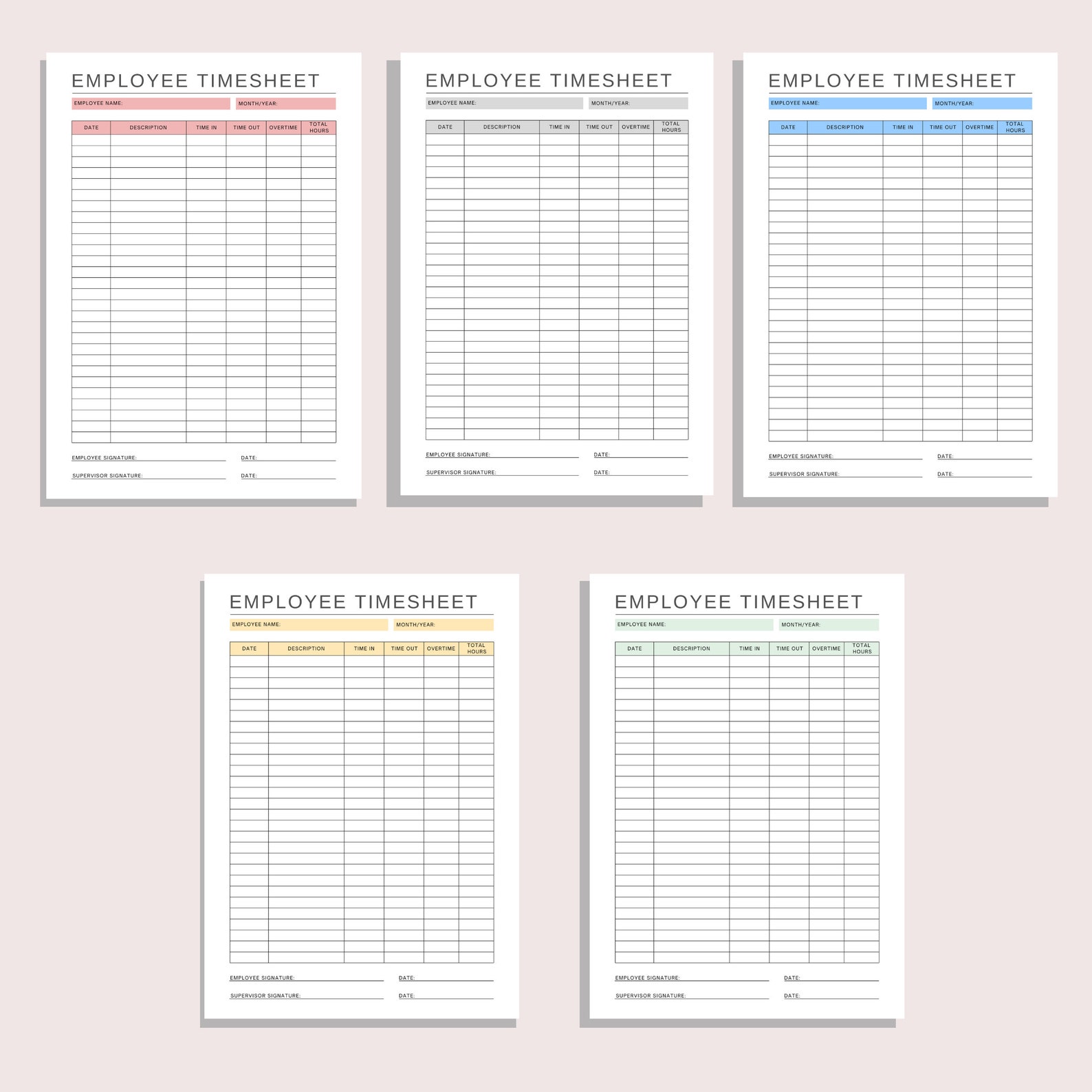 Employee Timesheet | Printable Work Schedule Tracker | Timekeeping Log ...