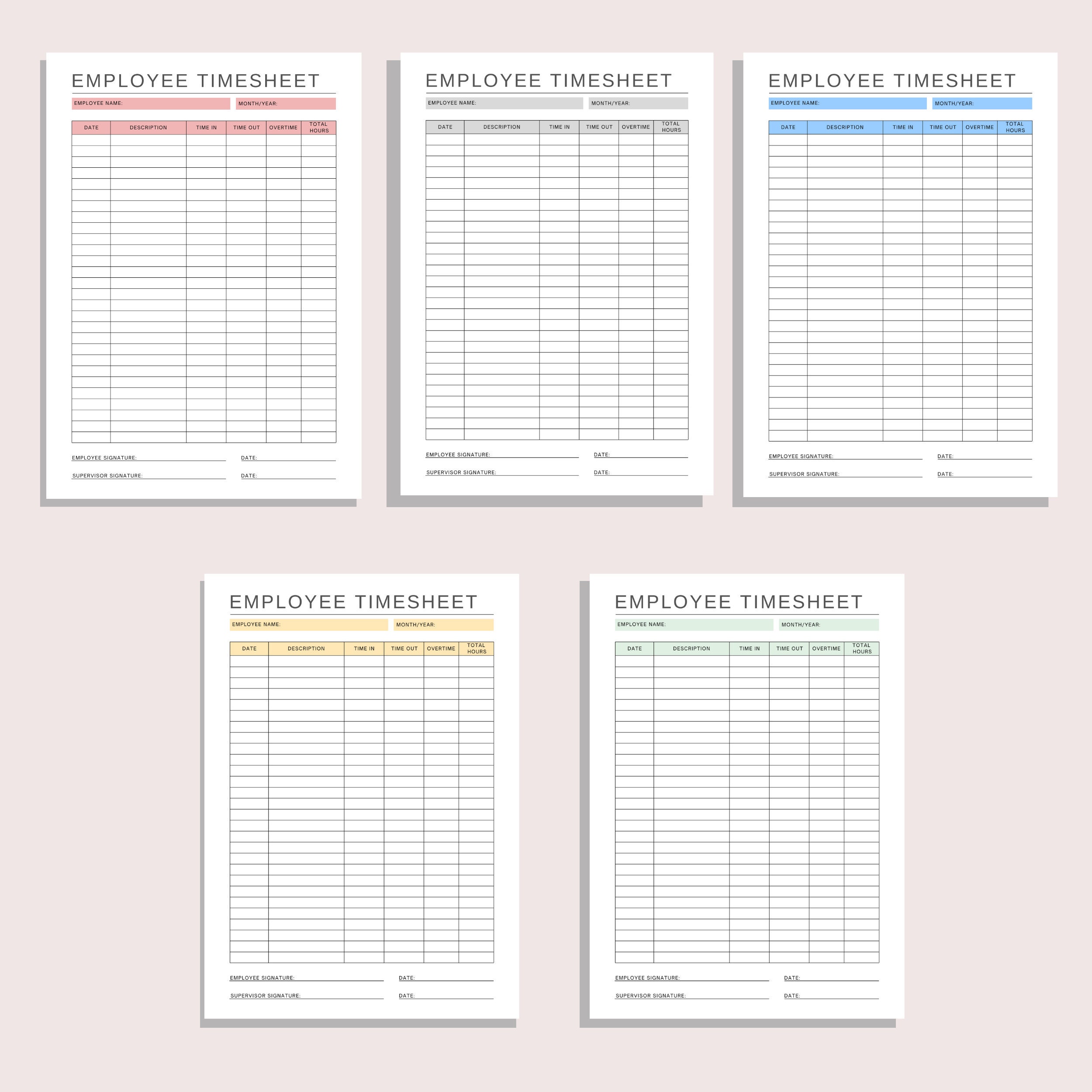 Employee Timesheet | Printable Work Schedule Tracker | Timekeeping Log ...
