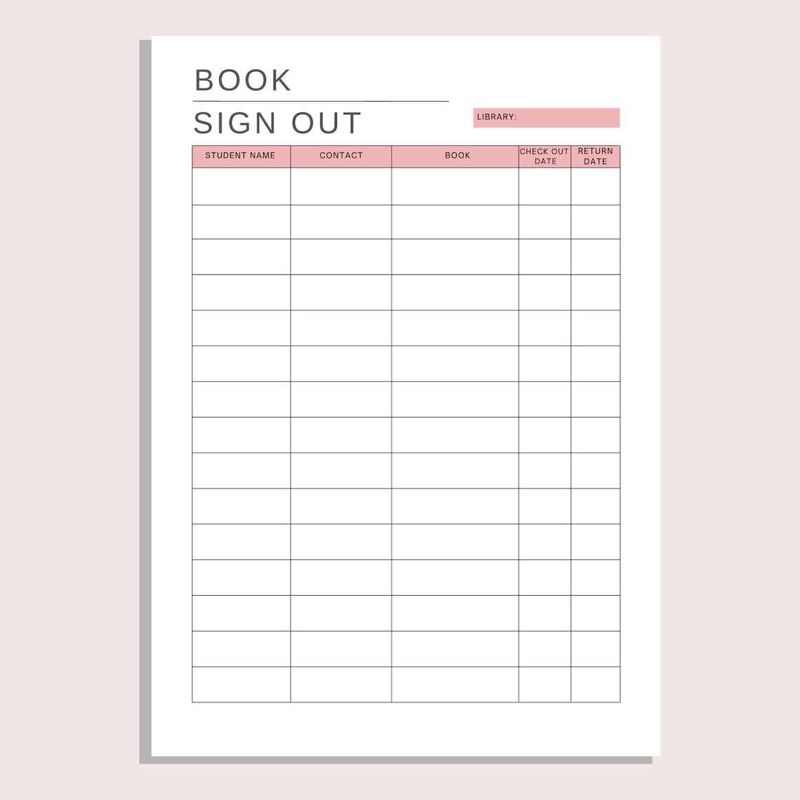 Library Book Sign Out Sheet | School Book Tracker | College Sign Out ...