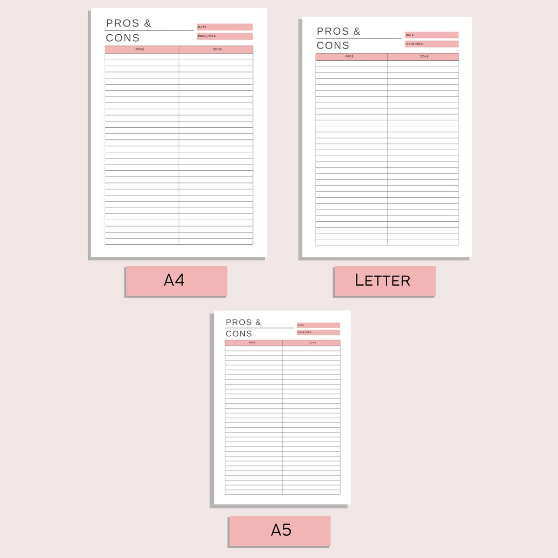 Pros and Cons List Printable Idea List Issue Organization Sheet Print ...