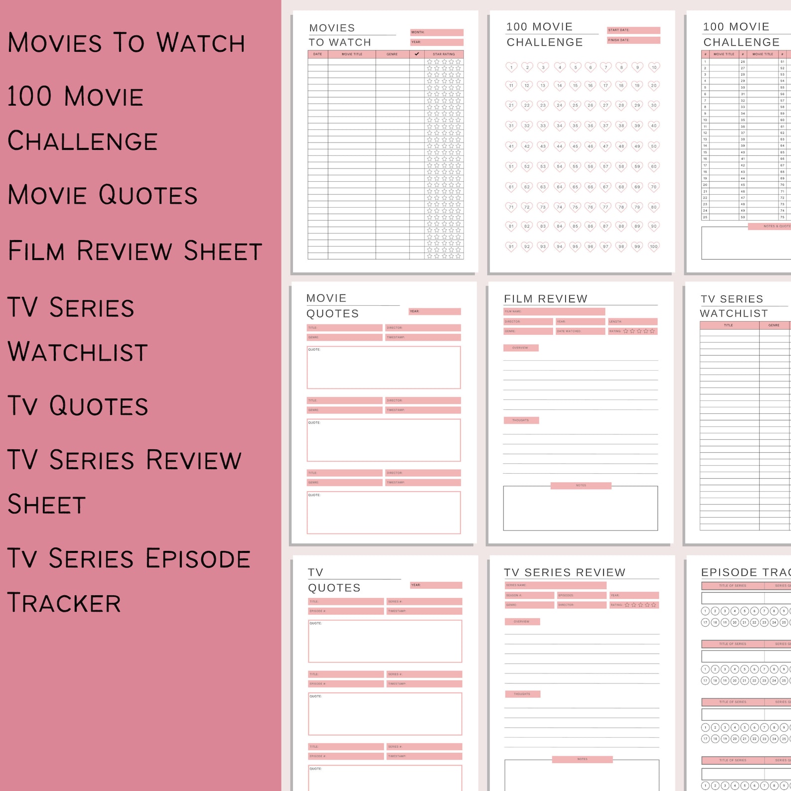 Movie Tracker Printable TV Series Journal Television and Film Watchlist ...
