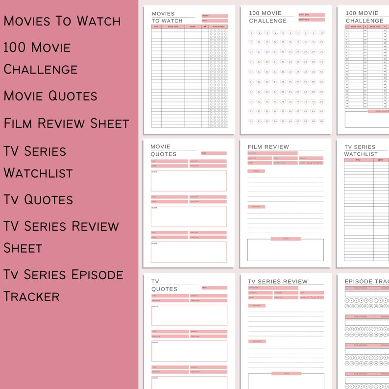 Movie Tracker Printable | TV Series Journal | Television and Film ...