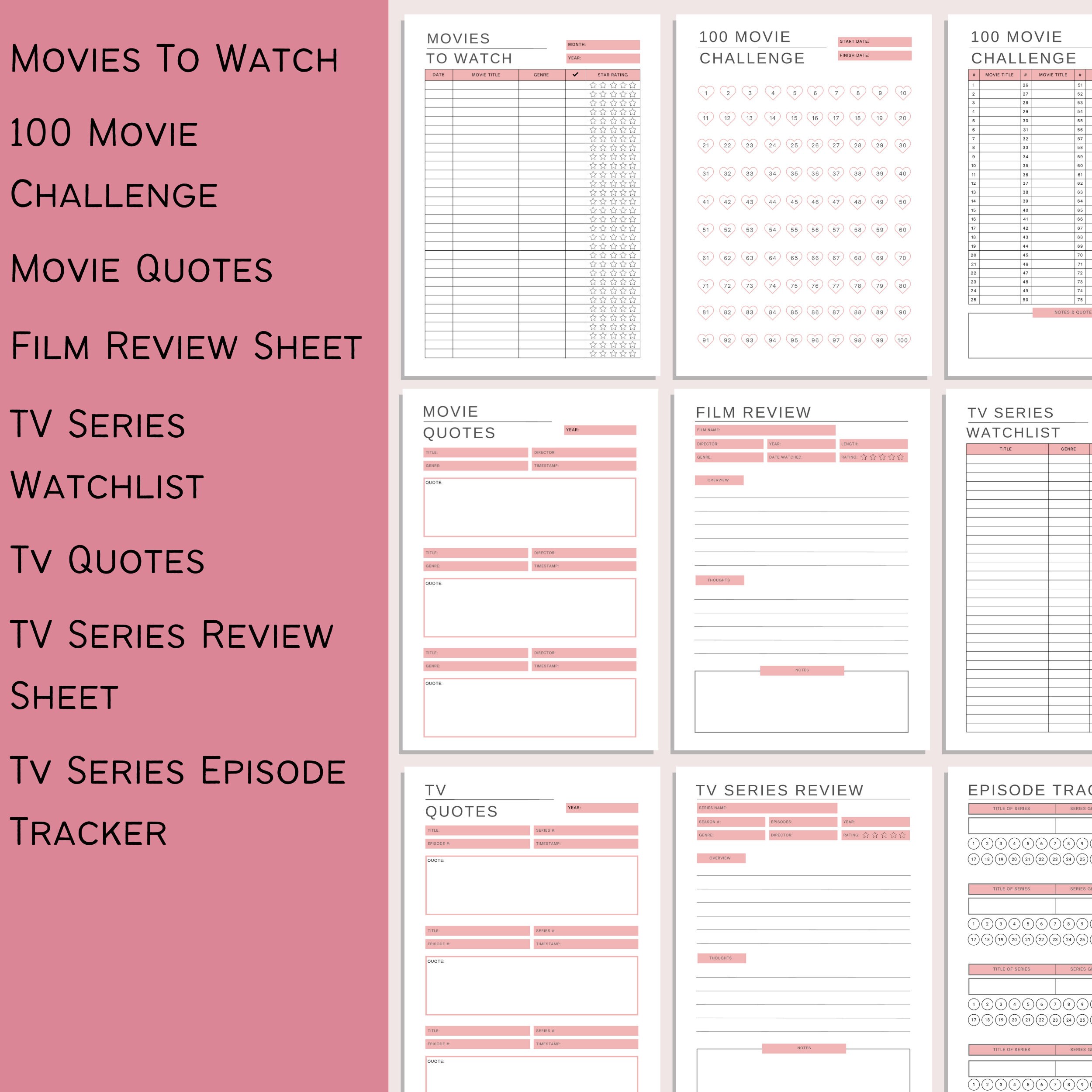 Movie Tracker Printable | TV Series Journal | Television and Film ...