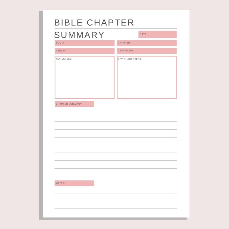 Bible Chapter Summary | Bible Study Journal Sheet | Chapter Pages ...