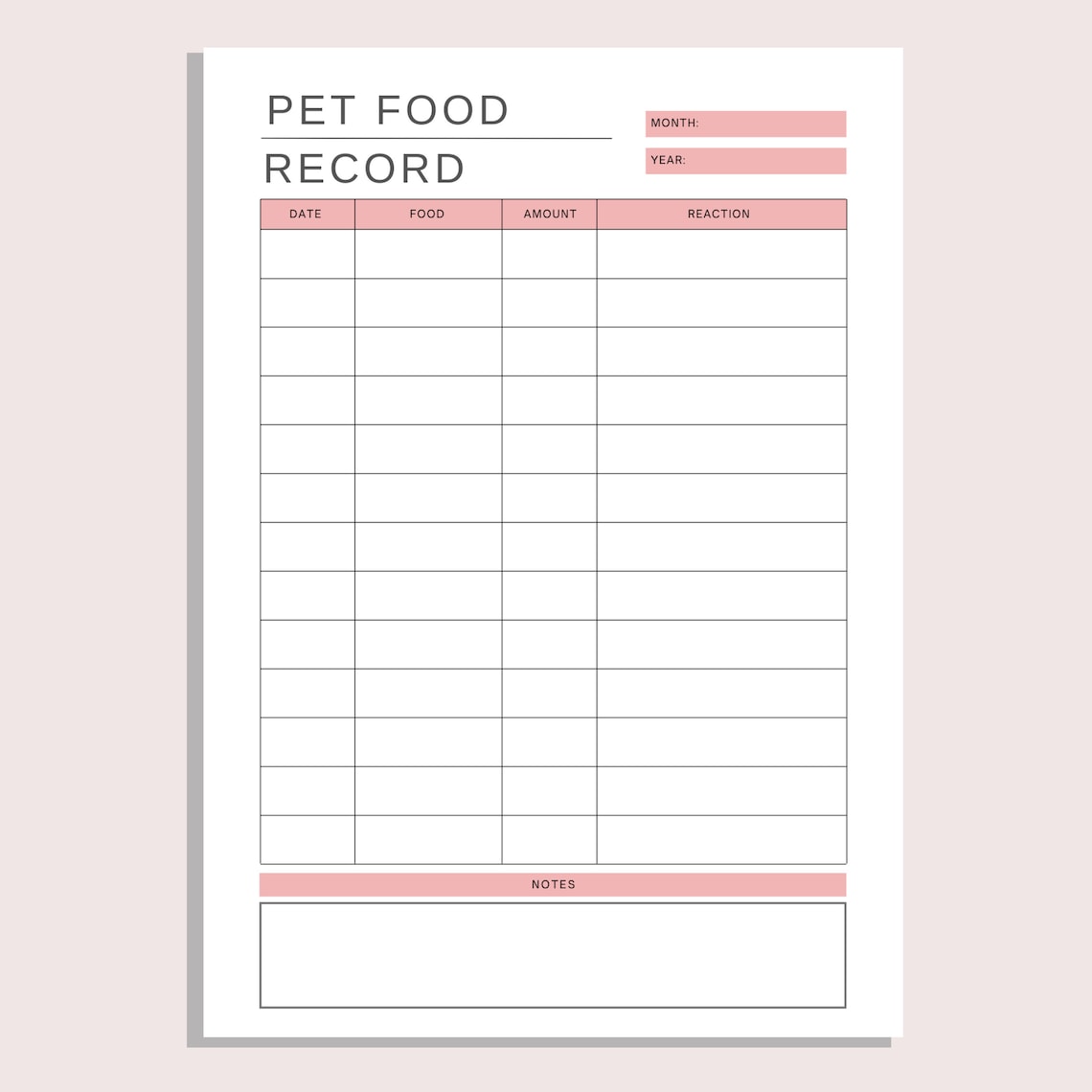 Pet Food Record | Printable Food Sensitivity Test | Cat Food Tracker ...