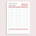 Pet Food Record | Printable Food Sensitivity Test | Cat Food Tracker ...