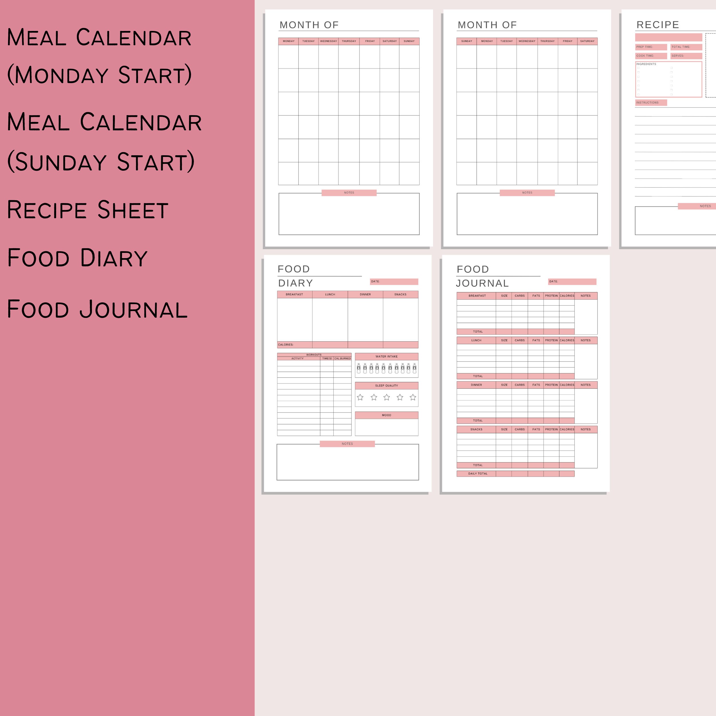Week Meal Planner Bundle Printable, Grocery List, Meal Prep, Menu ...