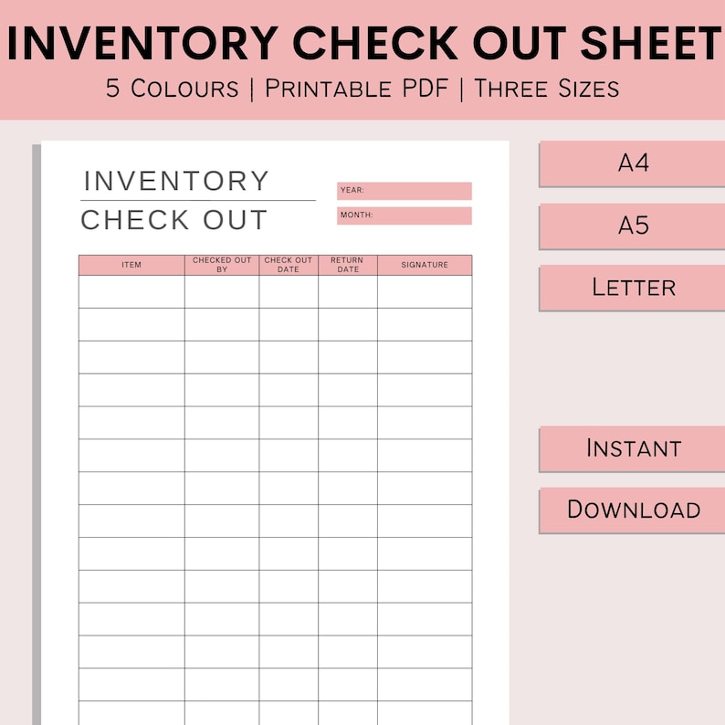 Inventory Check Out Sheet | Sign Out Form | Borrowing Tracker ...