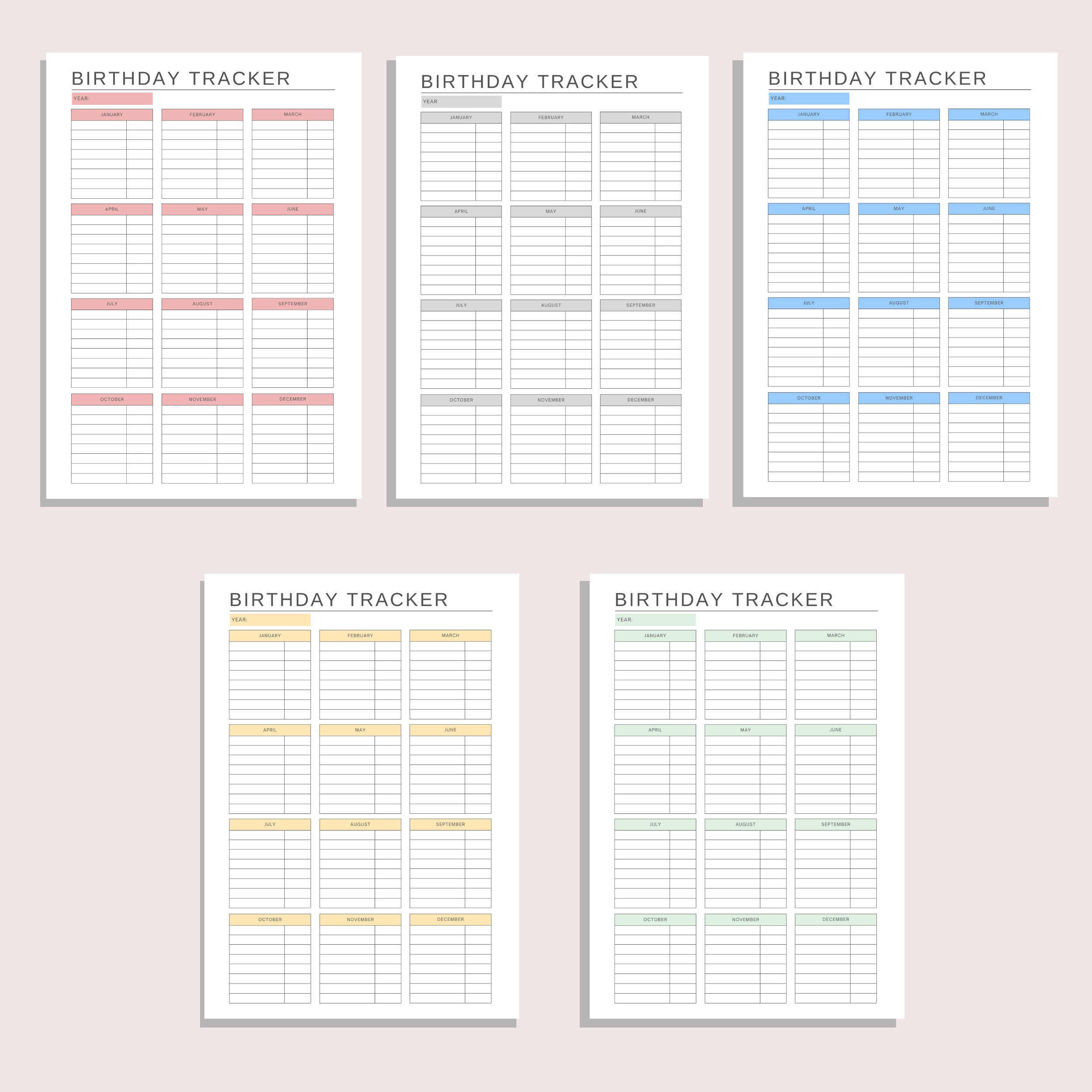 Birthday Tracker Printable | Important Dates Template | Birthday ...