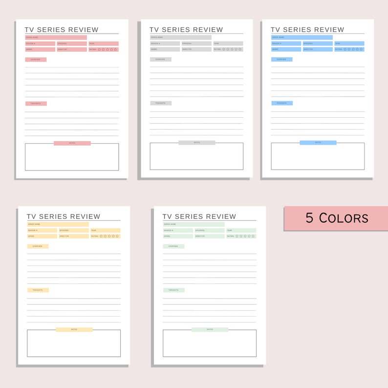 TV & Film Review Sheets | Printable Film Tracker | Television Show Log ...