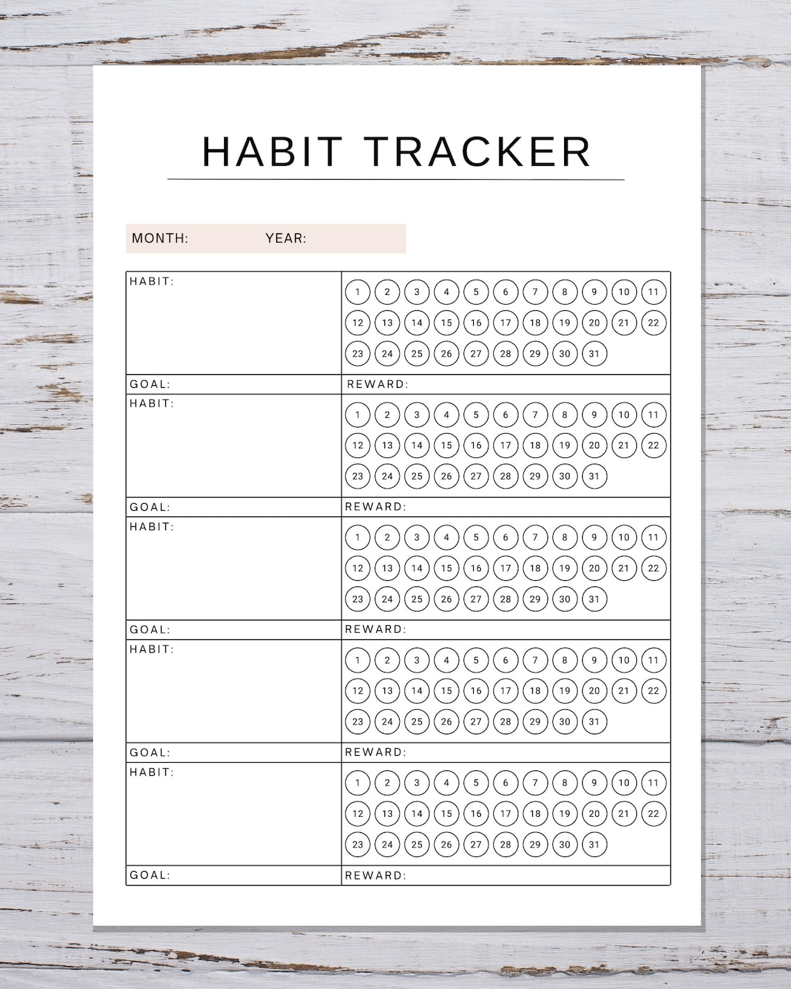 Monthly Habit Tracker, Printable Habit Log, Challenge Tracker, Weekly ...