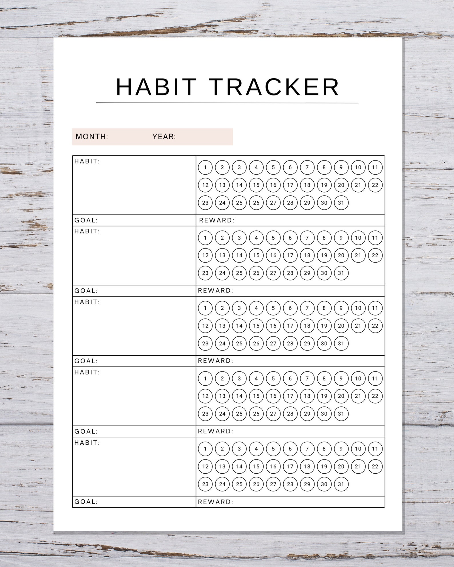 Monthly Habit Tracker, Printable Habit Log, Challenge Tracker, Weekly ...