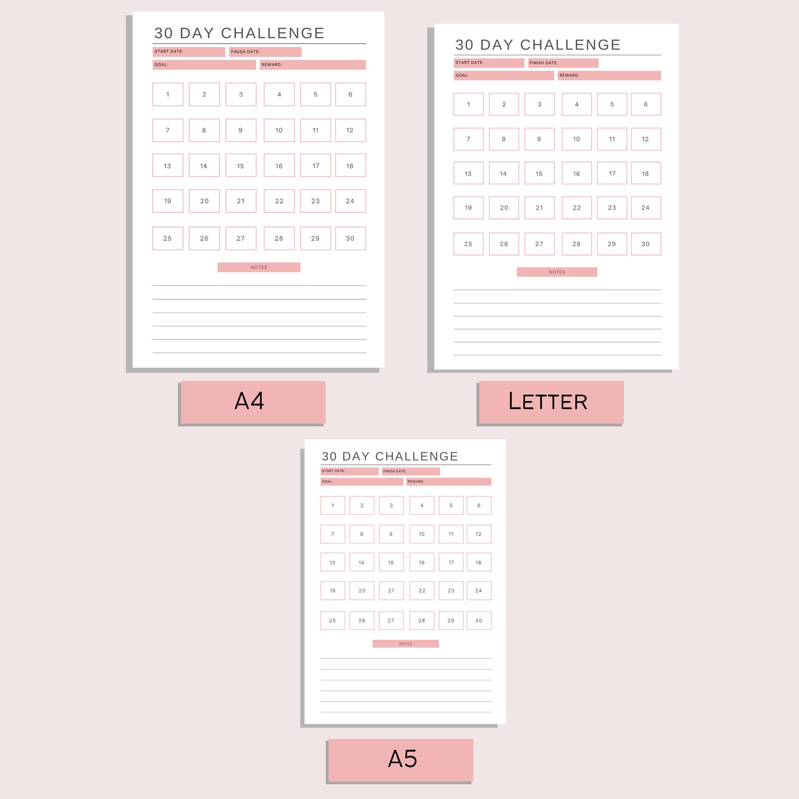 30 Day Challenge | Printable Progress Tracker | Goal Setting Log ...