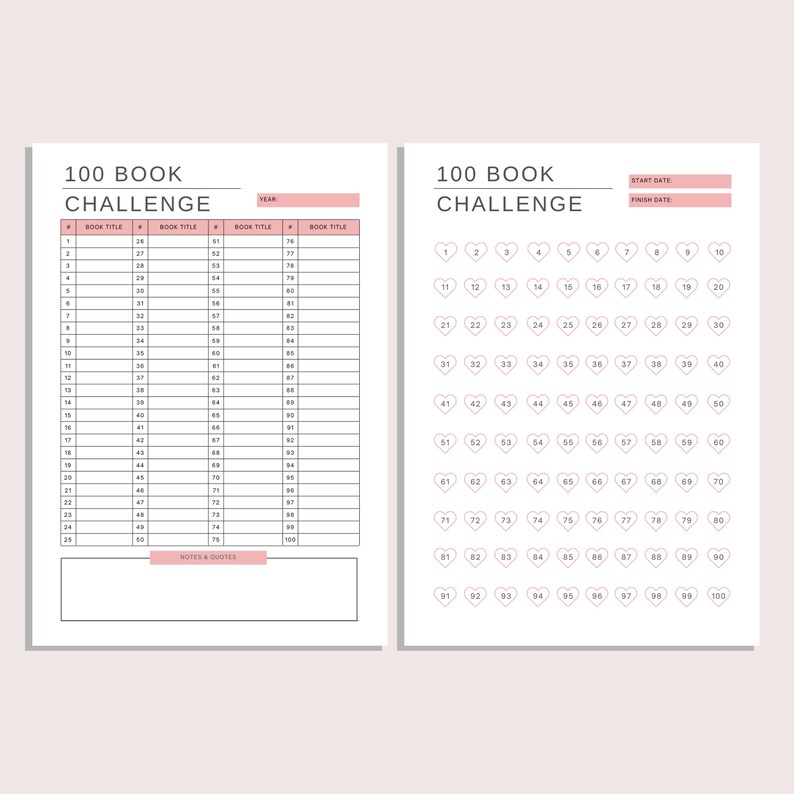 100 Book Challenge Reading Tracker Book Counter What to Read Printable ...