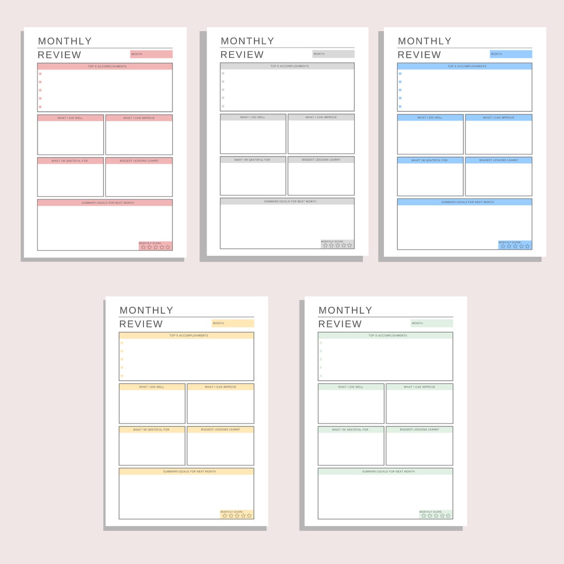 Monthly Review | Printable Monthly Evaluation | Reflection Tracker ...