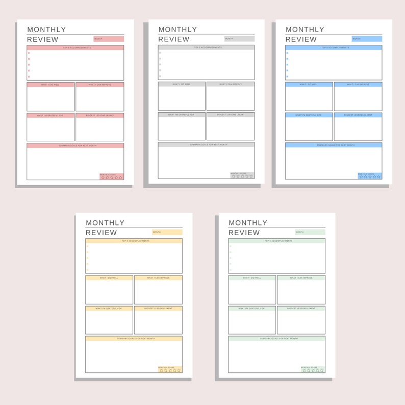Monthly Review | Printable Monthly Evaluation | Reflection Tracker ...