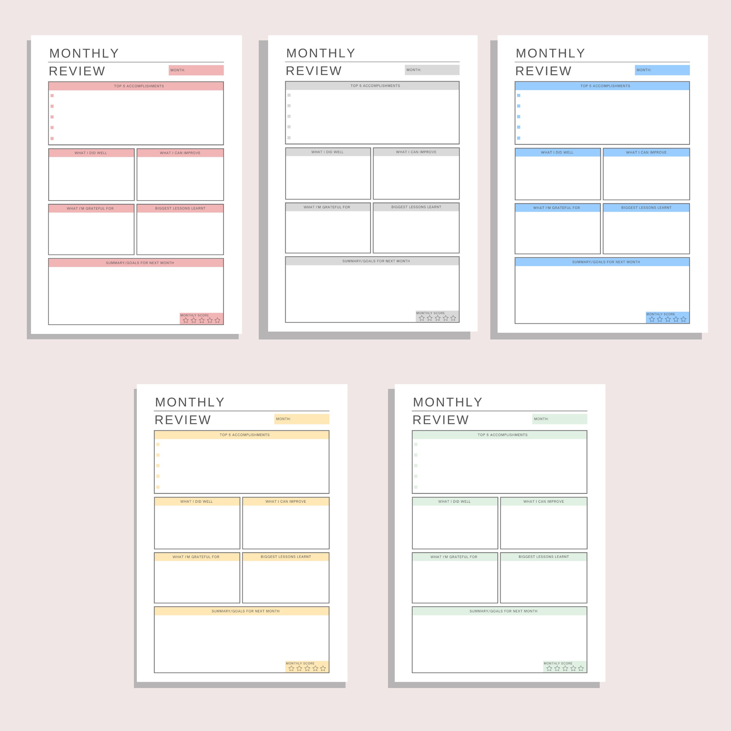 Monthly Review | Printable Monthly Evaluation | Reflection Tracker ...
