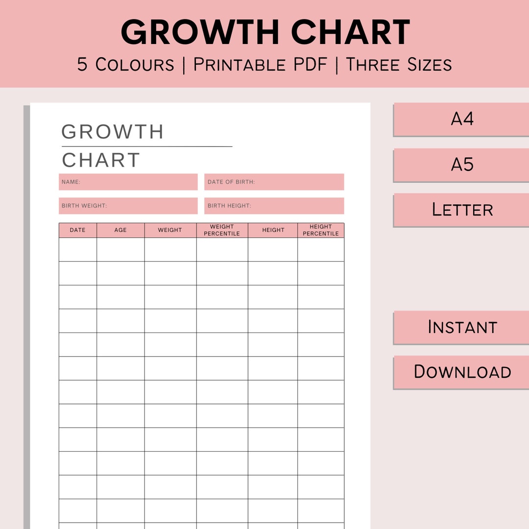 Childs Growth Chart | Printable Height and Weight Tracker | Kids Size ...