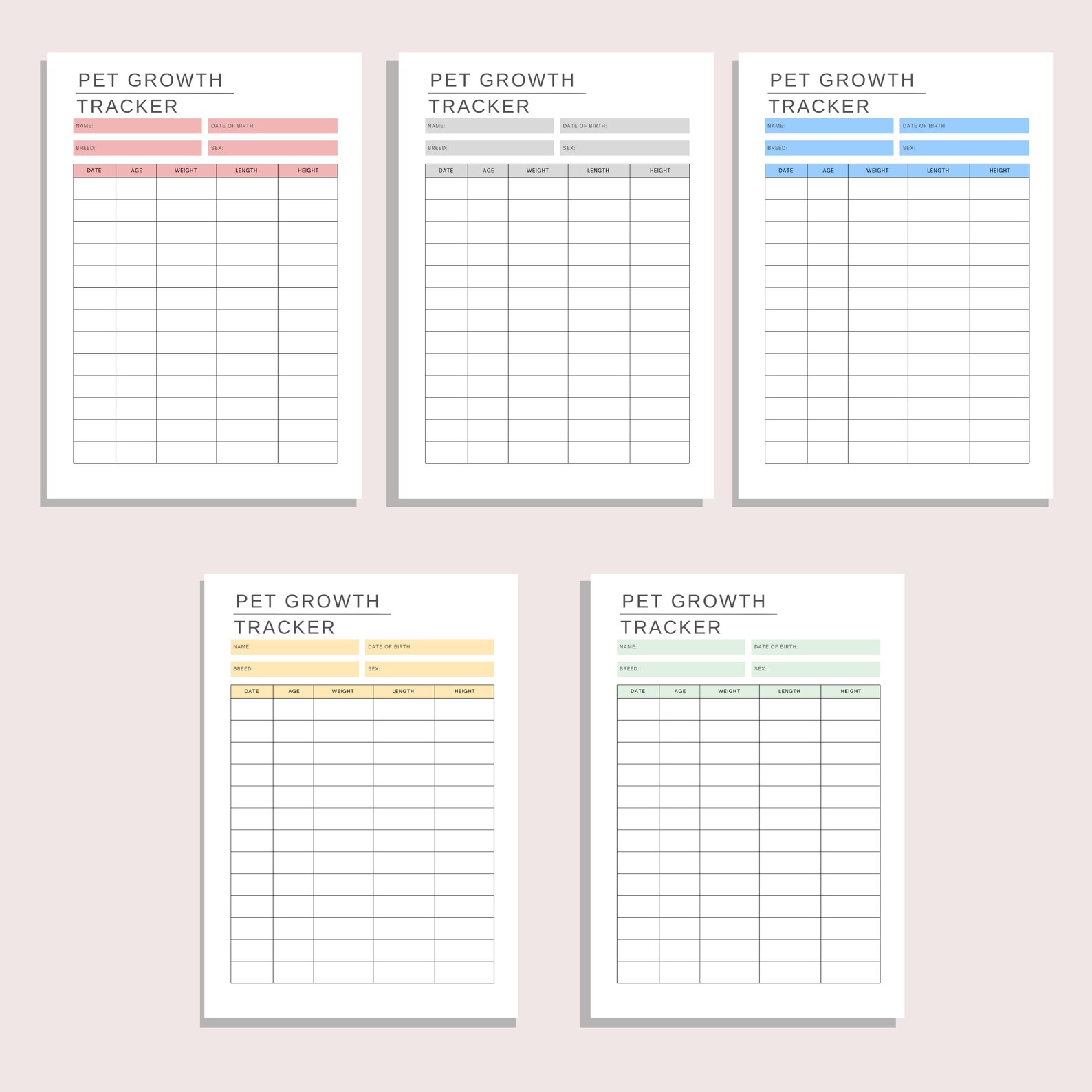 Pet Growth Tracker, Dog Weight Chart, Cat Growth Track, Pet Measurement ...