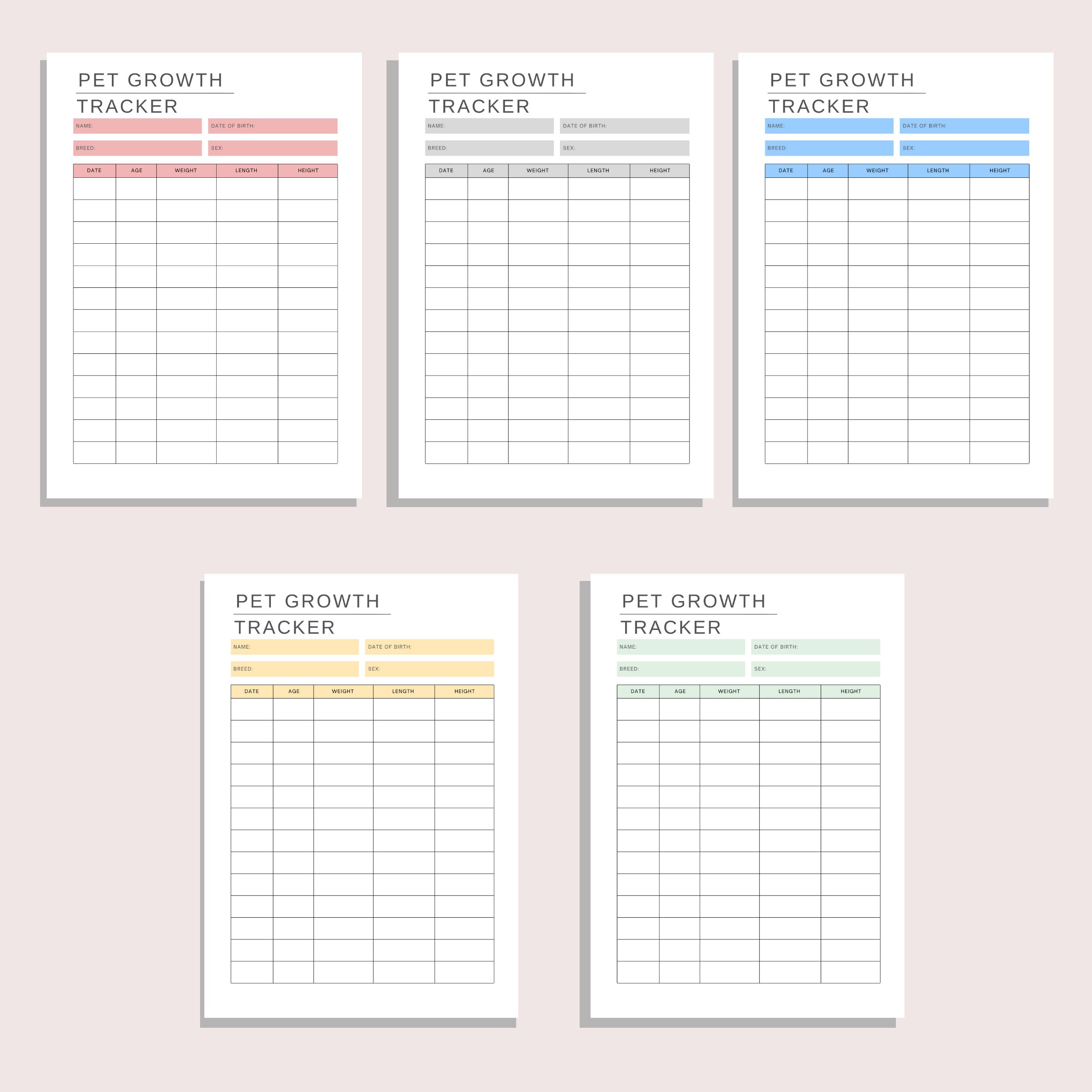 Pet Growth Tracker, Dog Weight Chart, Cat Growth Track, Pet Measurement ...