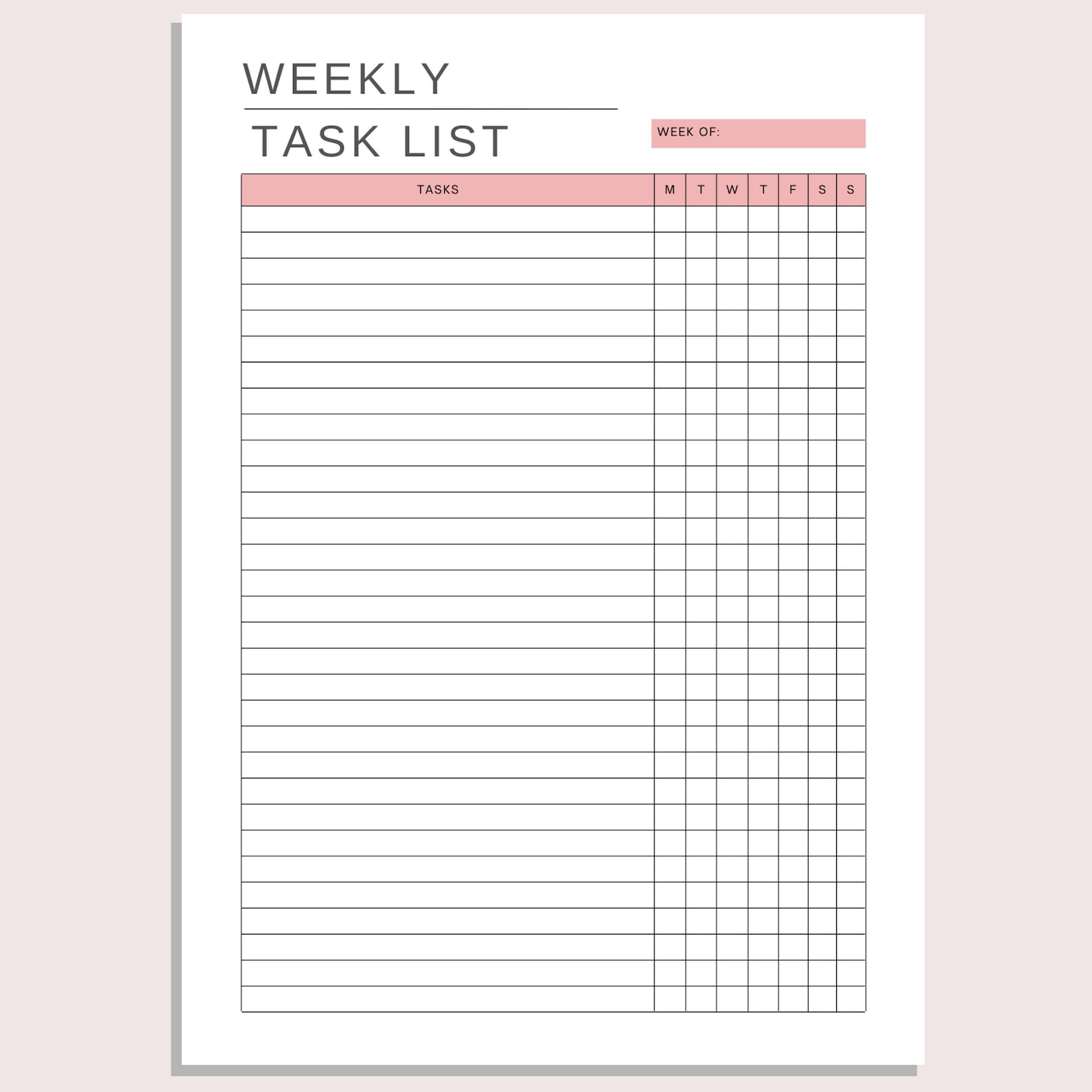 Weekly Task List | Printable Daily Checklist | Day to Day Tasks | Task ...