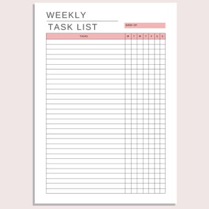 Weekly Task List | Printable Daily Checklist | Day to Day Tasks | Task ...