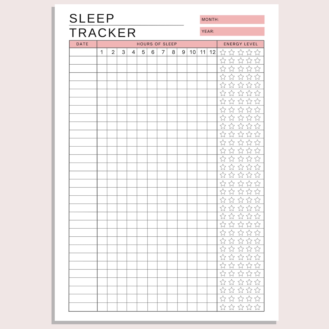 Sleep Tracker | Daily Sleep Log | Printable Sleep Track | Hourly Sleep ...