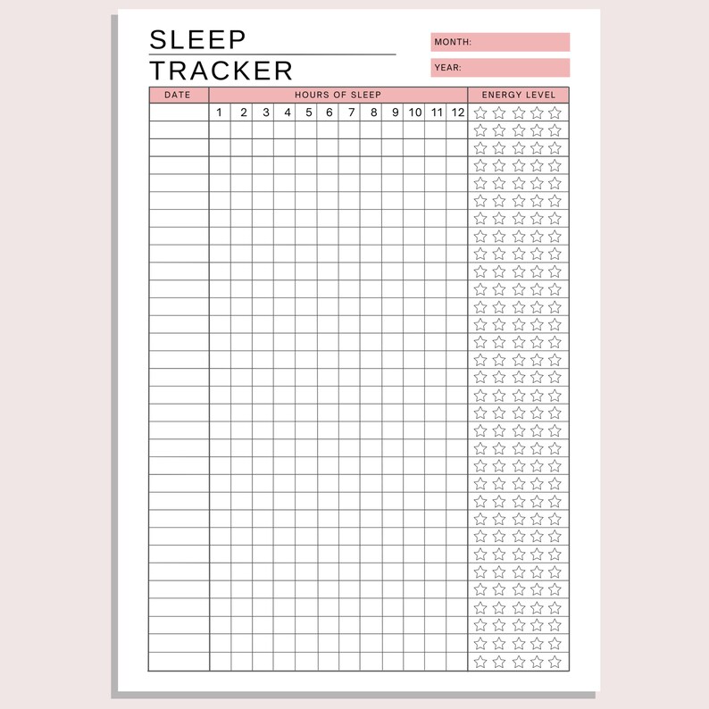Sleep Tracker | Daily Sleep Log | Printable Sleep Track | Hourly Sleep ...