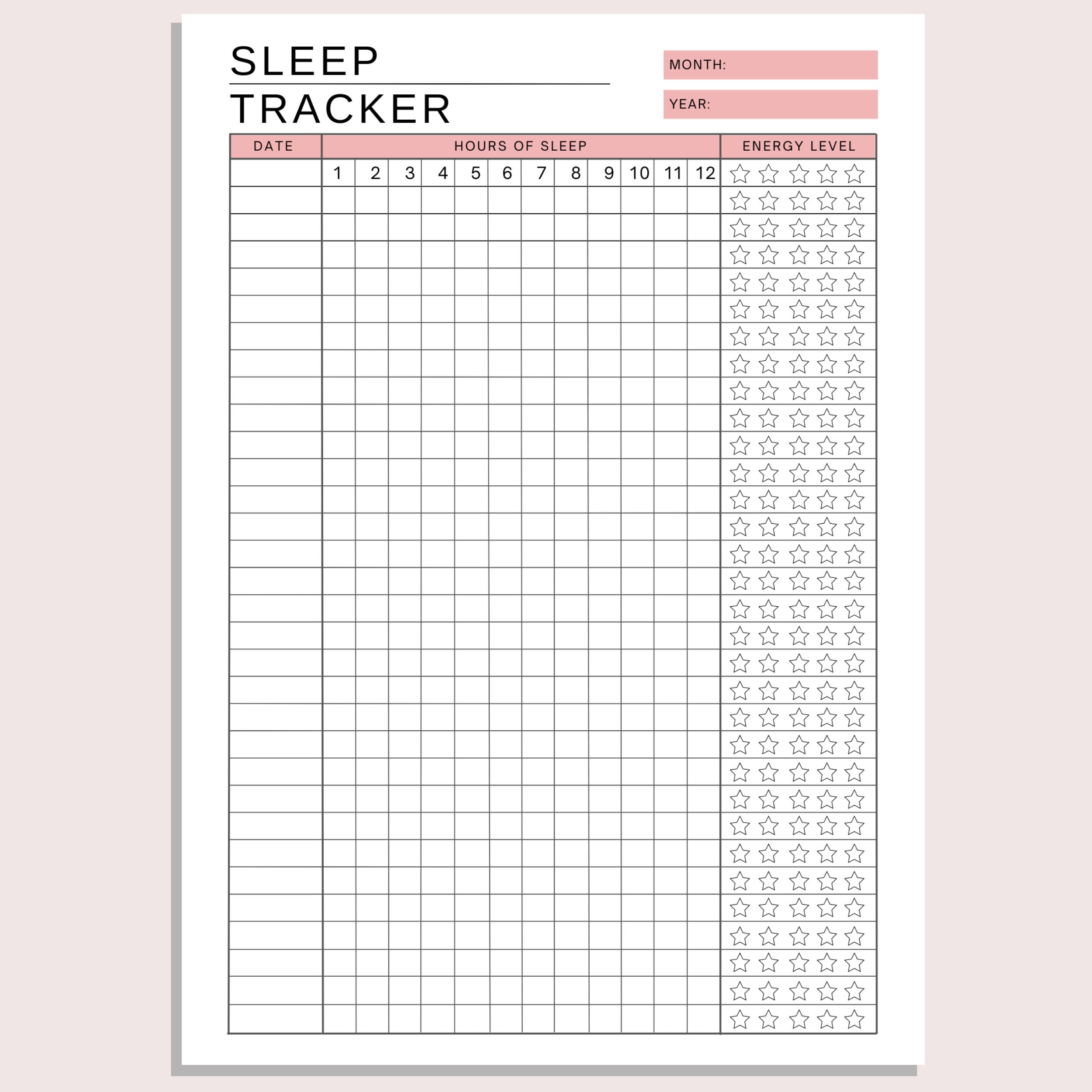 Sleep Tracker | Daily Sleep Log | Printable Sleep Track | Hourly Sleep ...