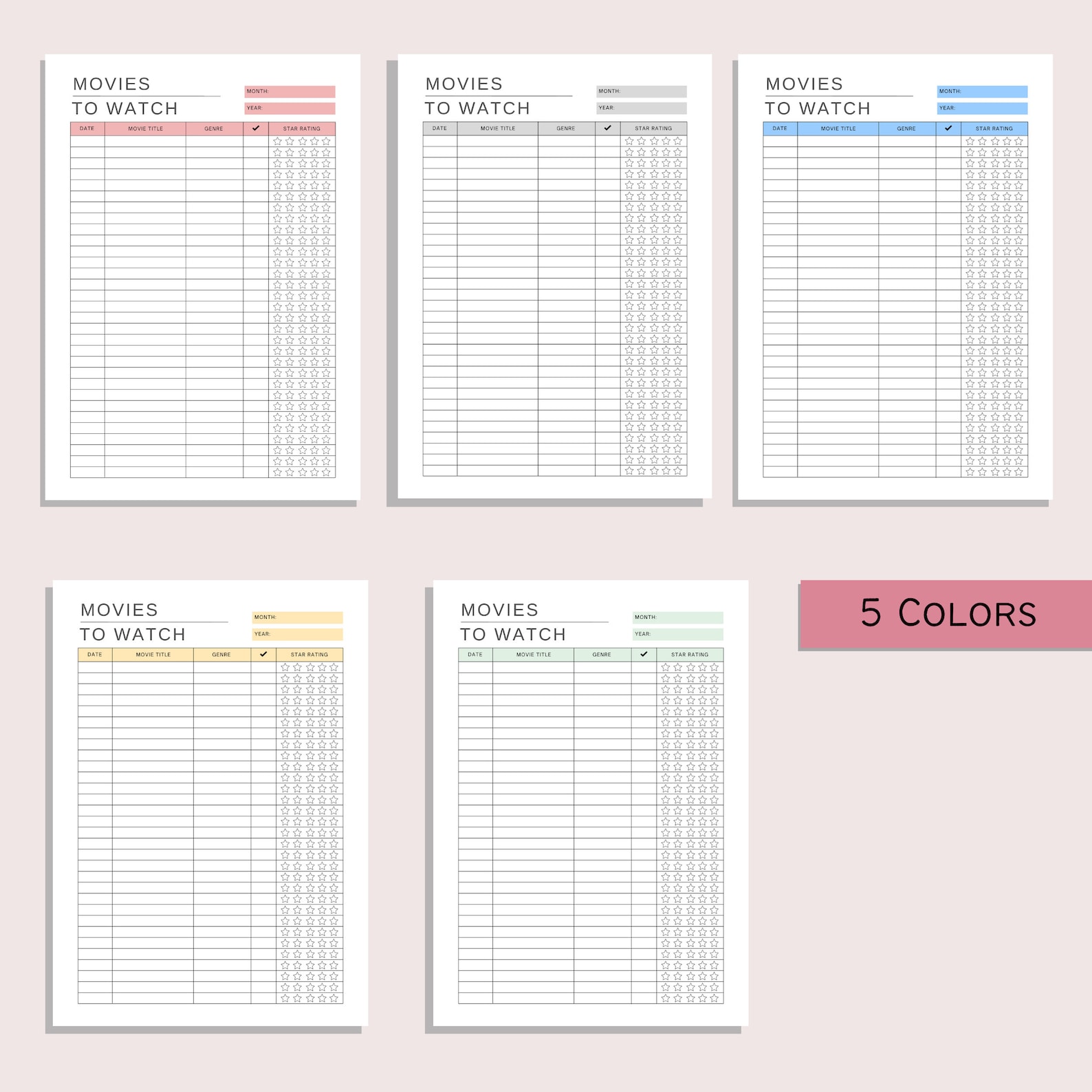 Movie Tracker Printable | TV Series Journal | Television and Film ...