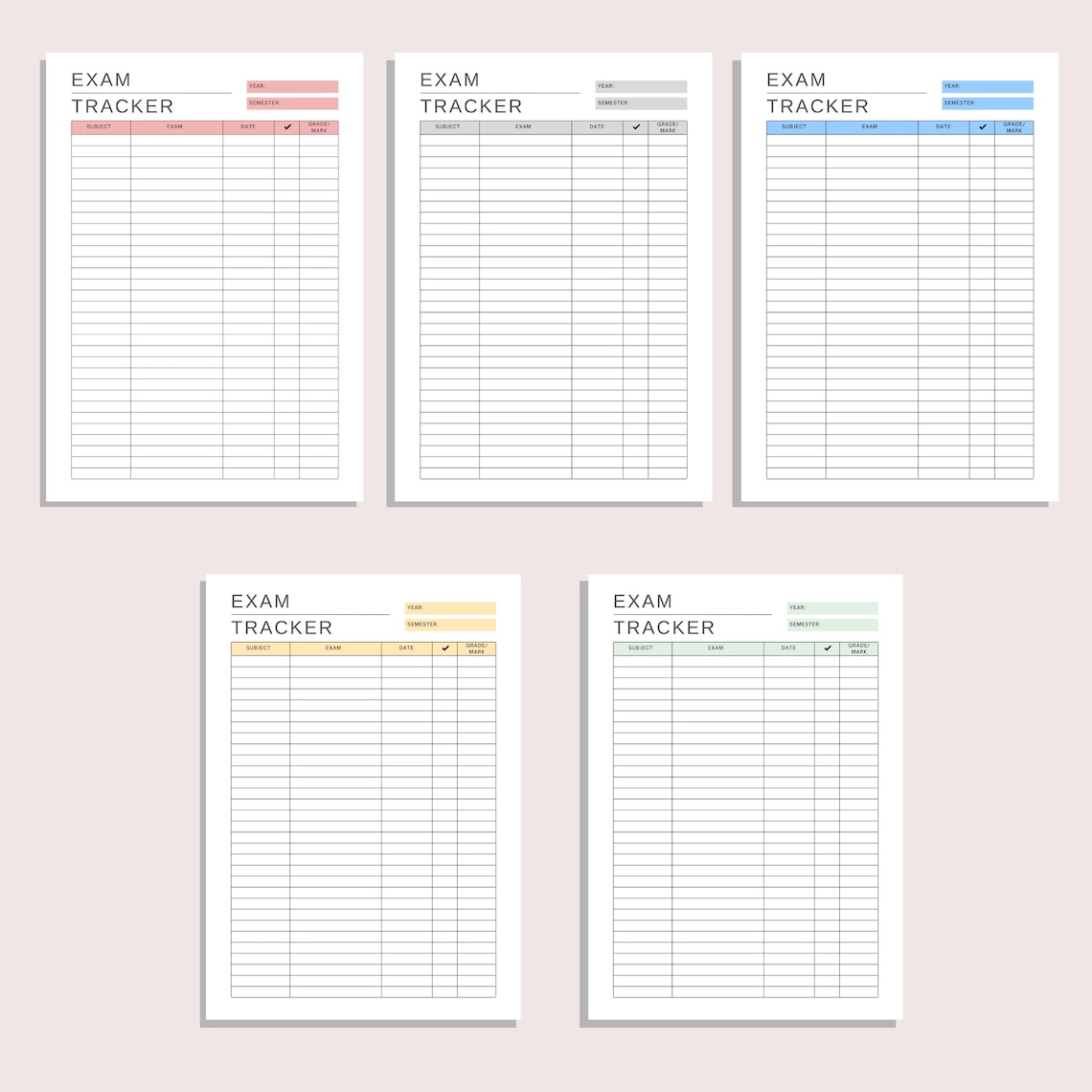 Exam Tracker | Printable College Exam Log | University Assessment ...