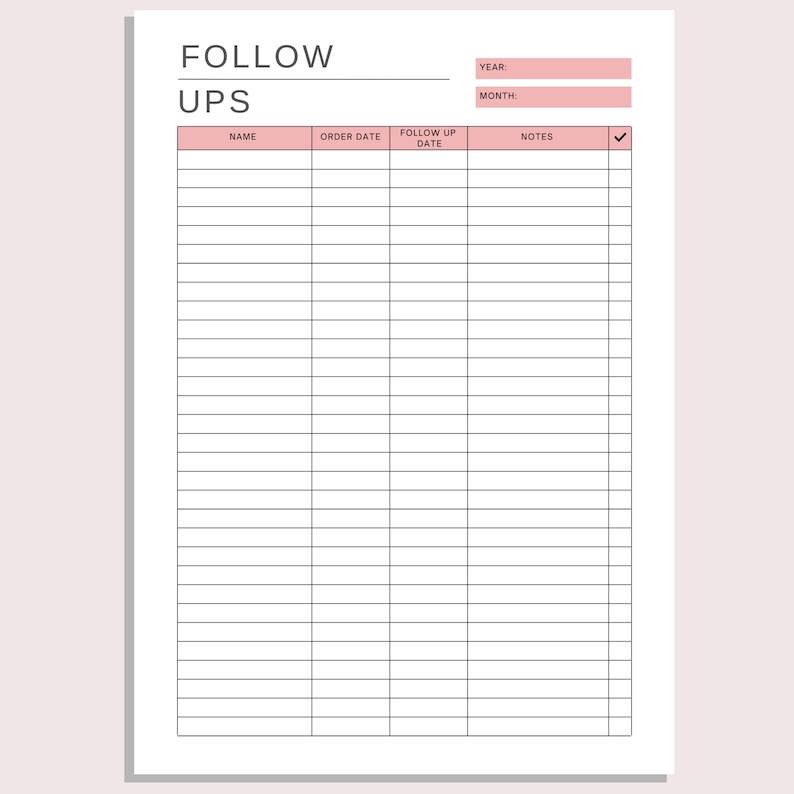 Follow Ups List | Printable Business Follow Ups | Small Business Form ...