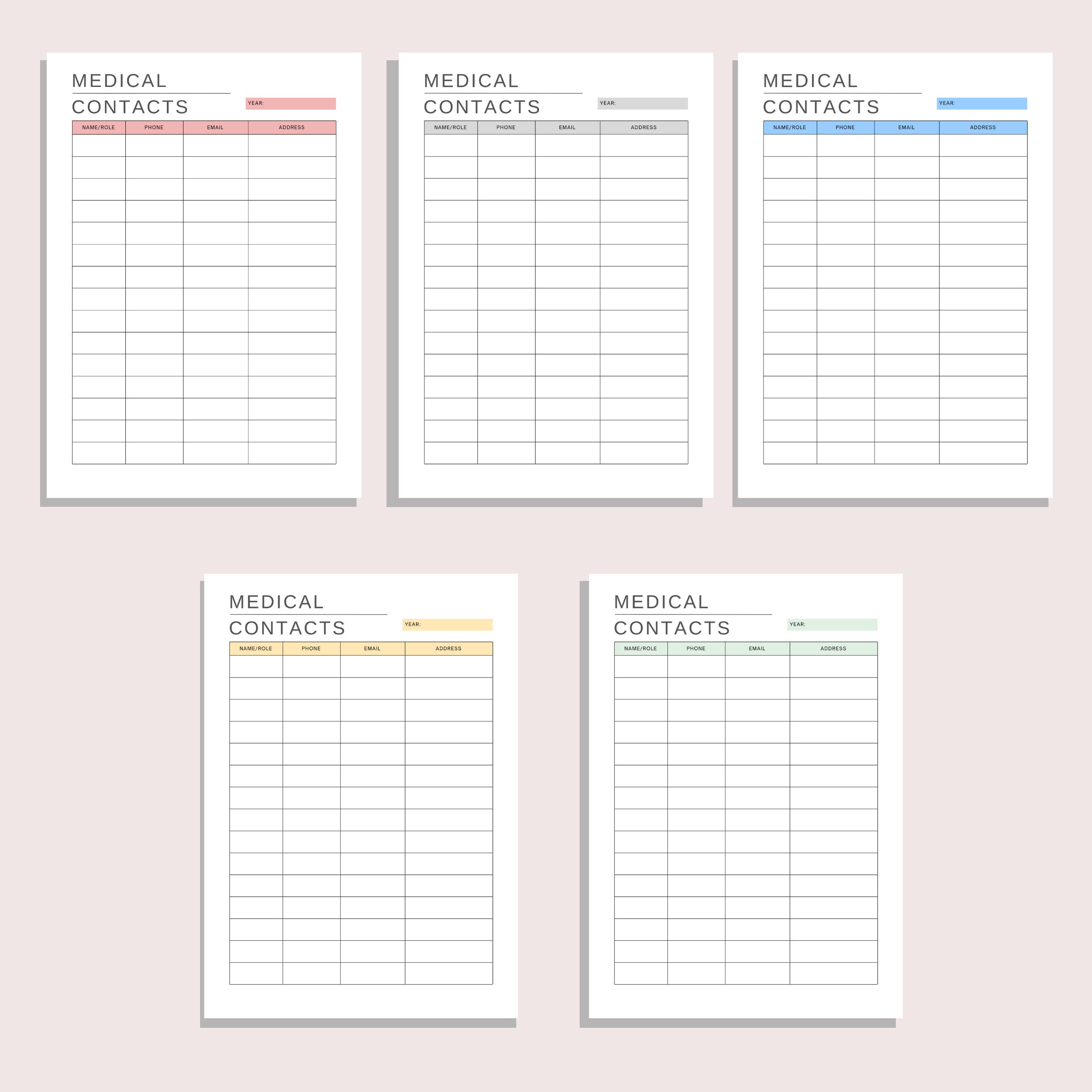Medical Contact List | Printable Medical Tracker | Healthcare Contact ...
