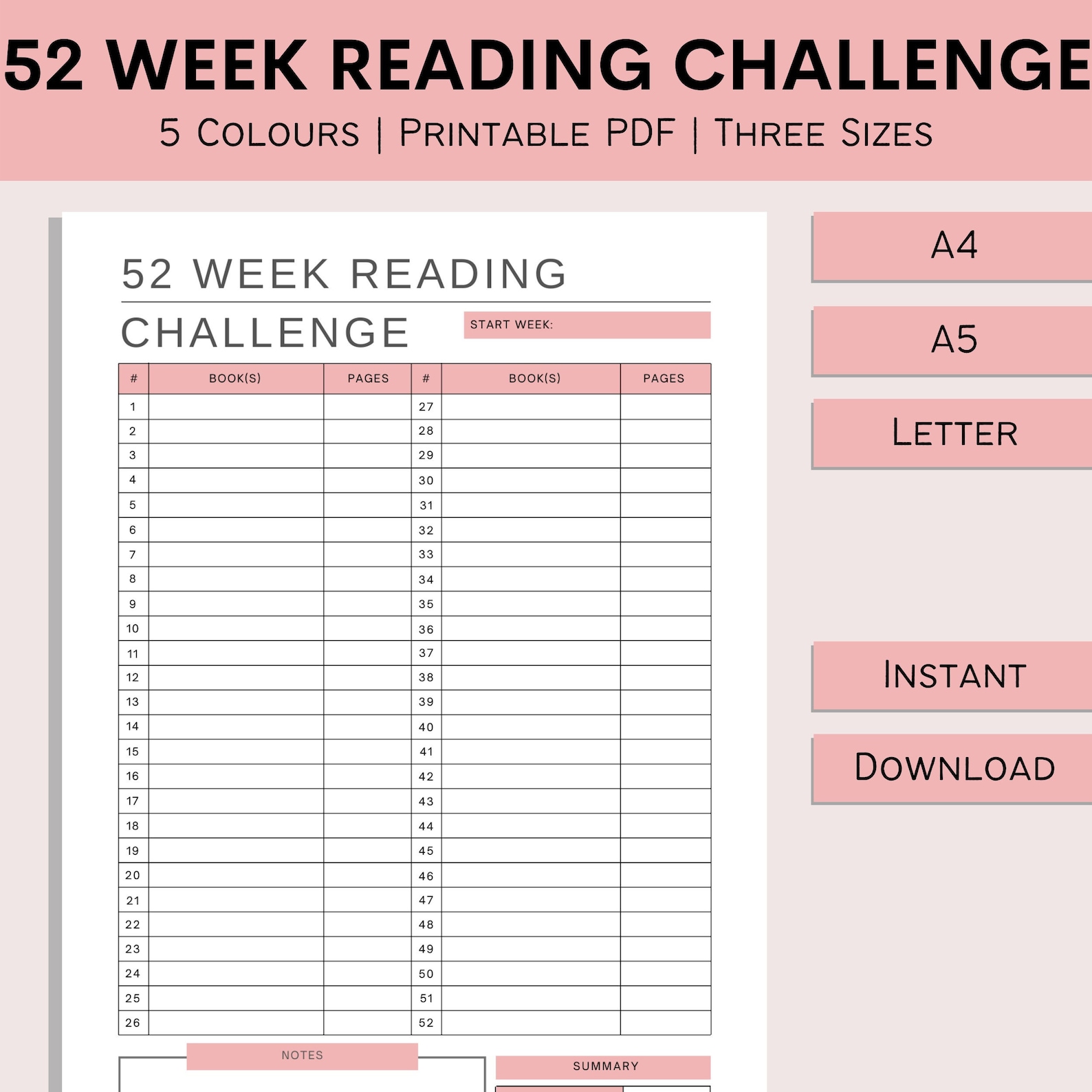 52 Week Reading Challenge | Weekly Reading Tracker | Reading Planner ...