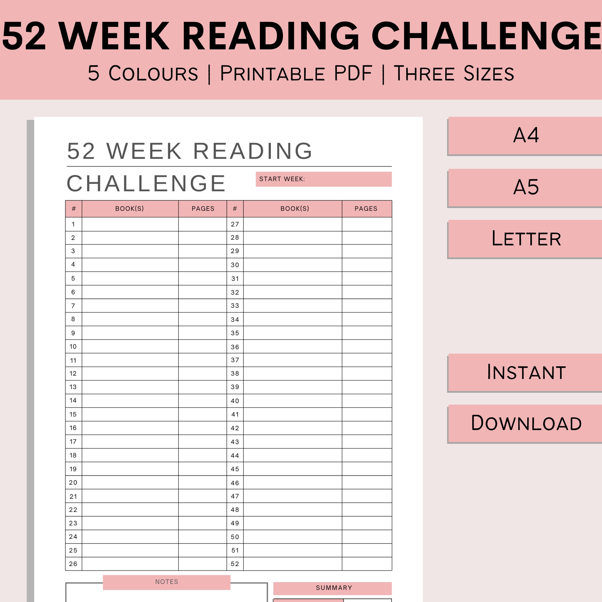 52 Week Reading Challenge | Weekly Reading Tracker | Reading Planner ...