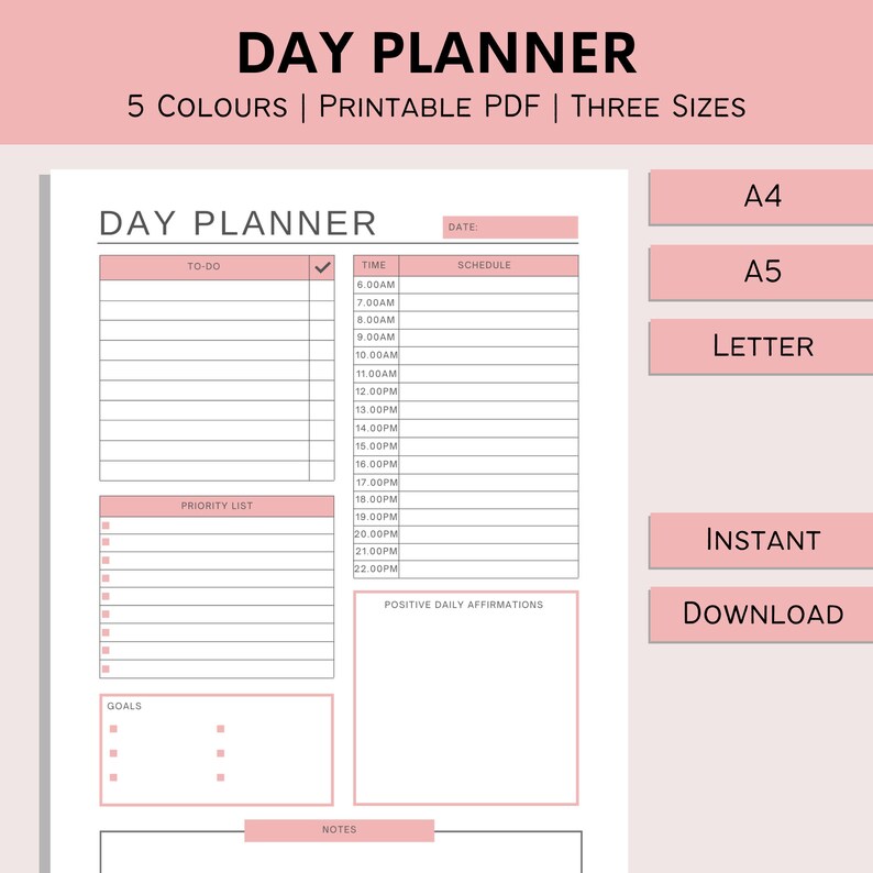 Day Planner | Printable Daily Task List | Priority Planner | Daily ...