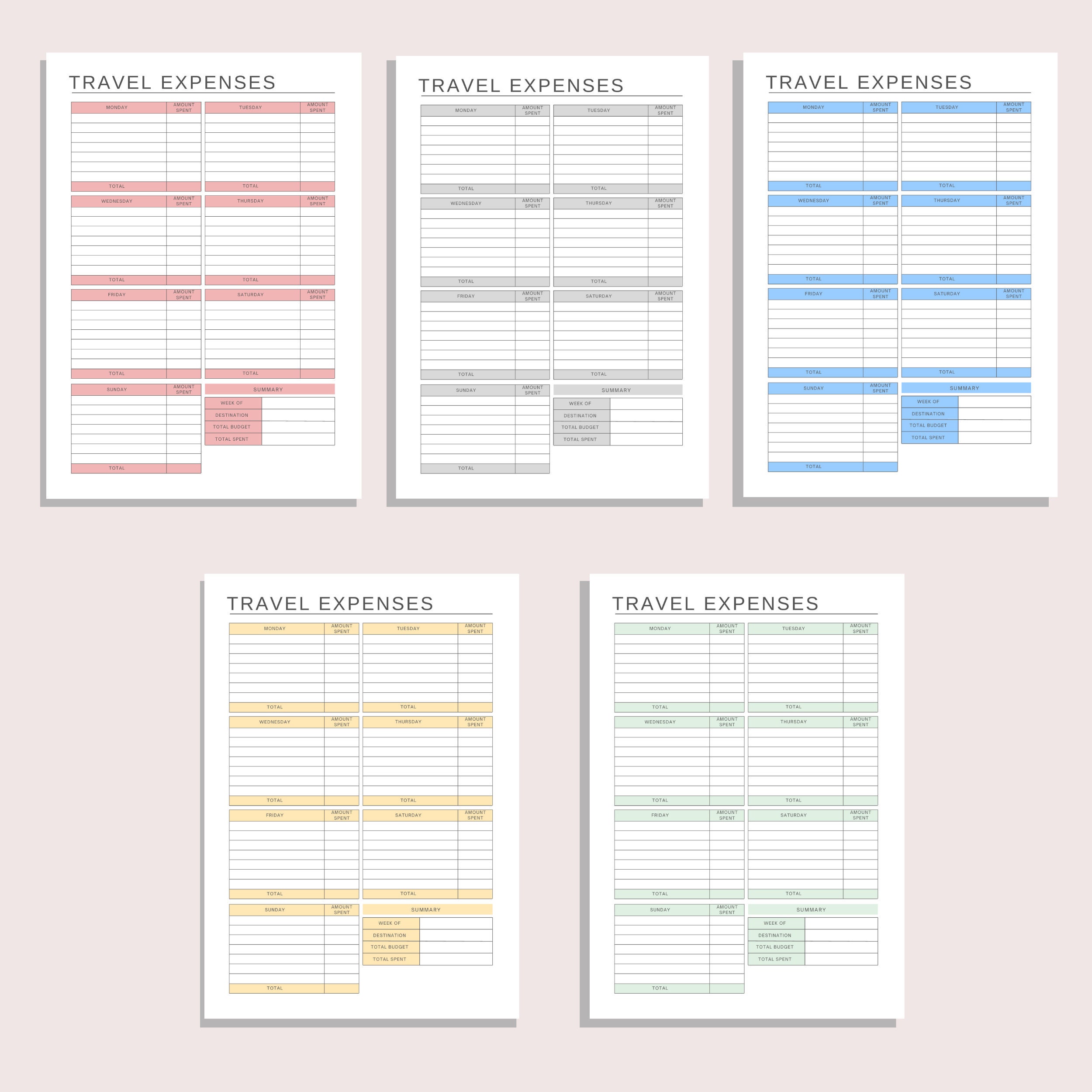 Travel Expenses Tracker | Printable Daily Spending Log | Work Travel ...