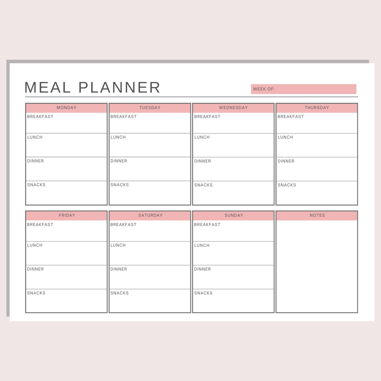 Weekly Meal Plan Printable Meal Tracker Landscape Meal Prep Food ...