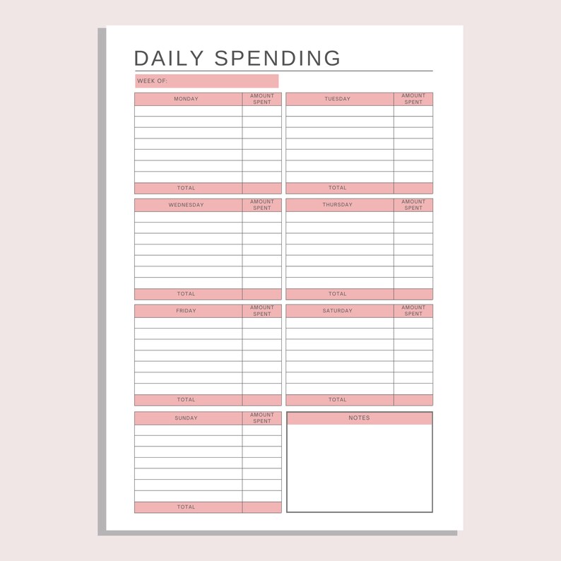 Daily Spending Tracker | Printable Expense Log | Daily Transaction ...