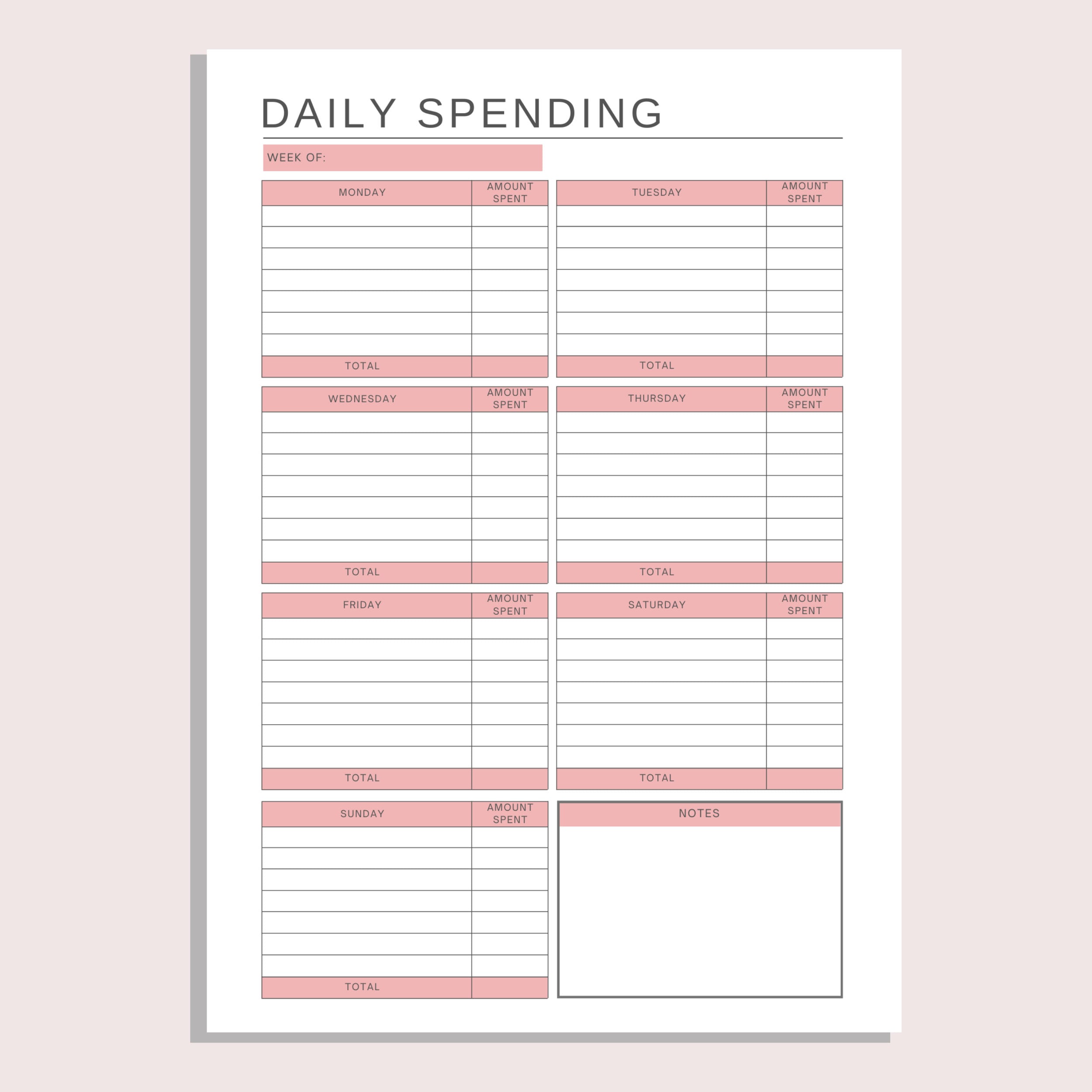 Daily Spending Tracker | Printable Expense Log | Daily Transaction ...
