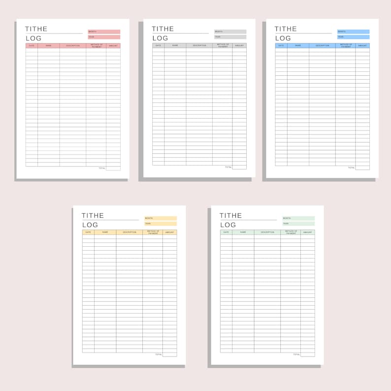Tithe Log | Printable Tithing Record | Church Giving Log | Financial ...