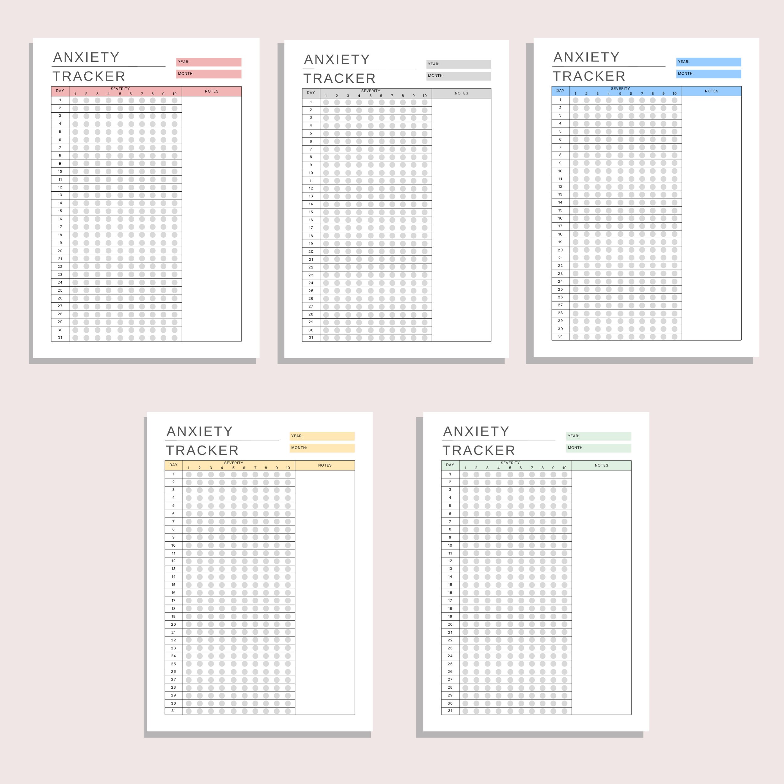 Daily Anxiety Tracker Printable | Mental Health Care | Anxiety Levels ...