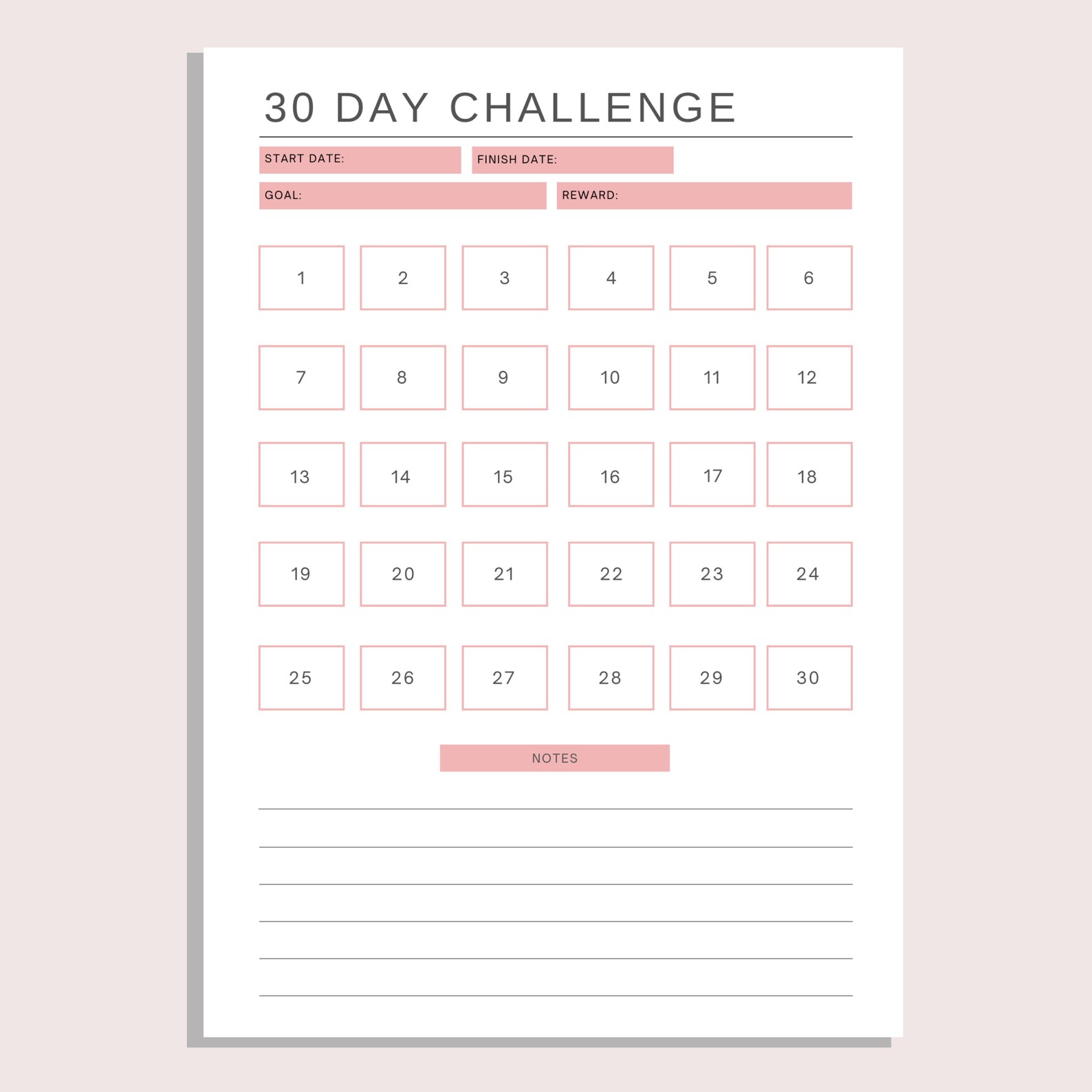 30 Day Challenge | Printable Progress Tracker | Goal Setting Log ...