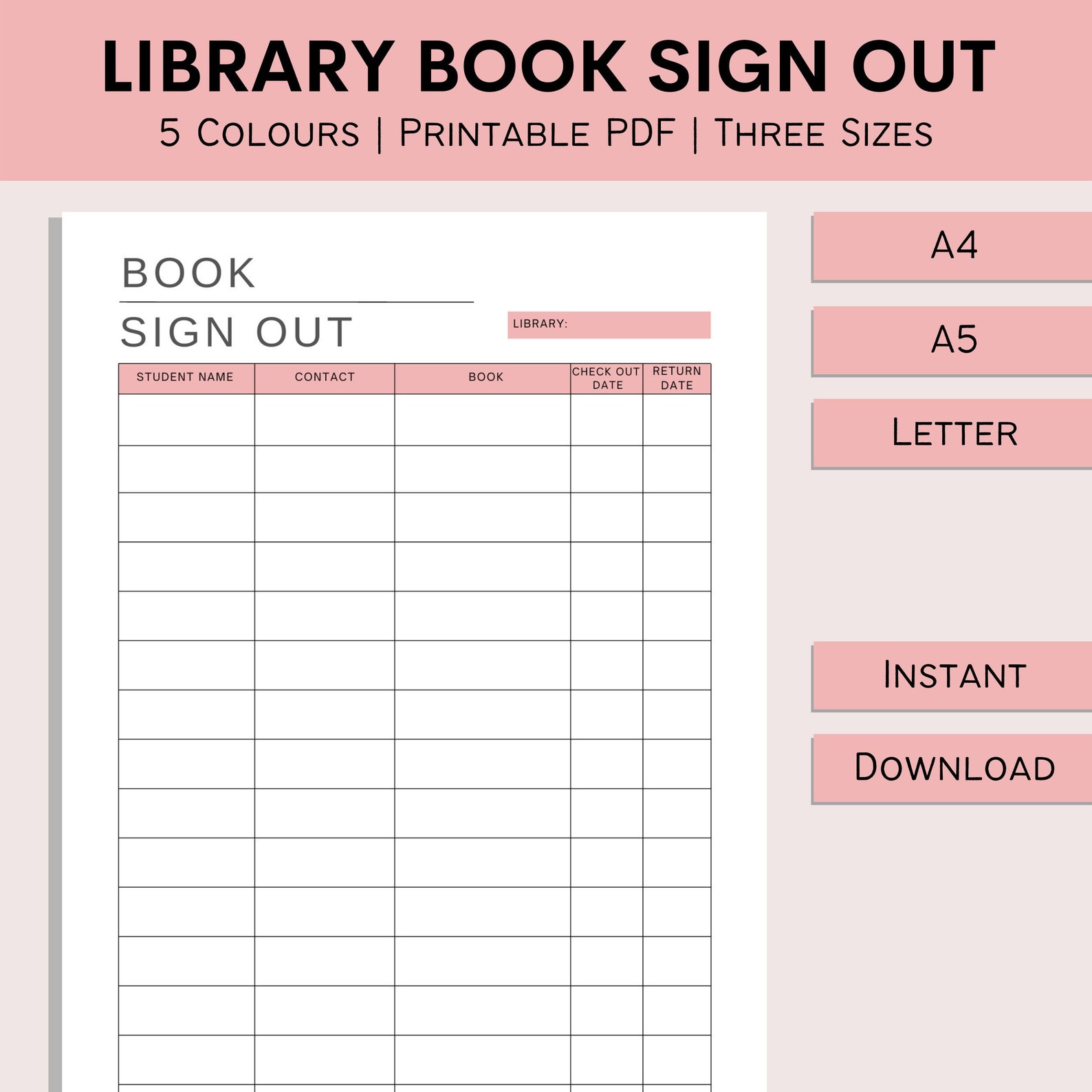 Library Book Sign Out Sheet | School Book Tracker | College Sign Out ...