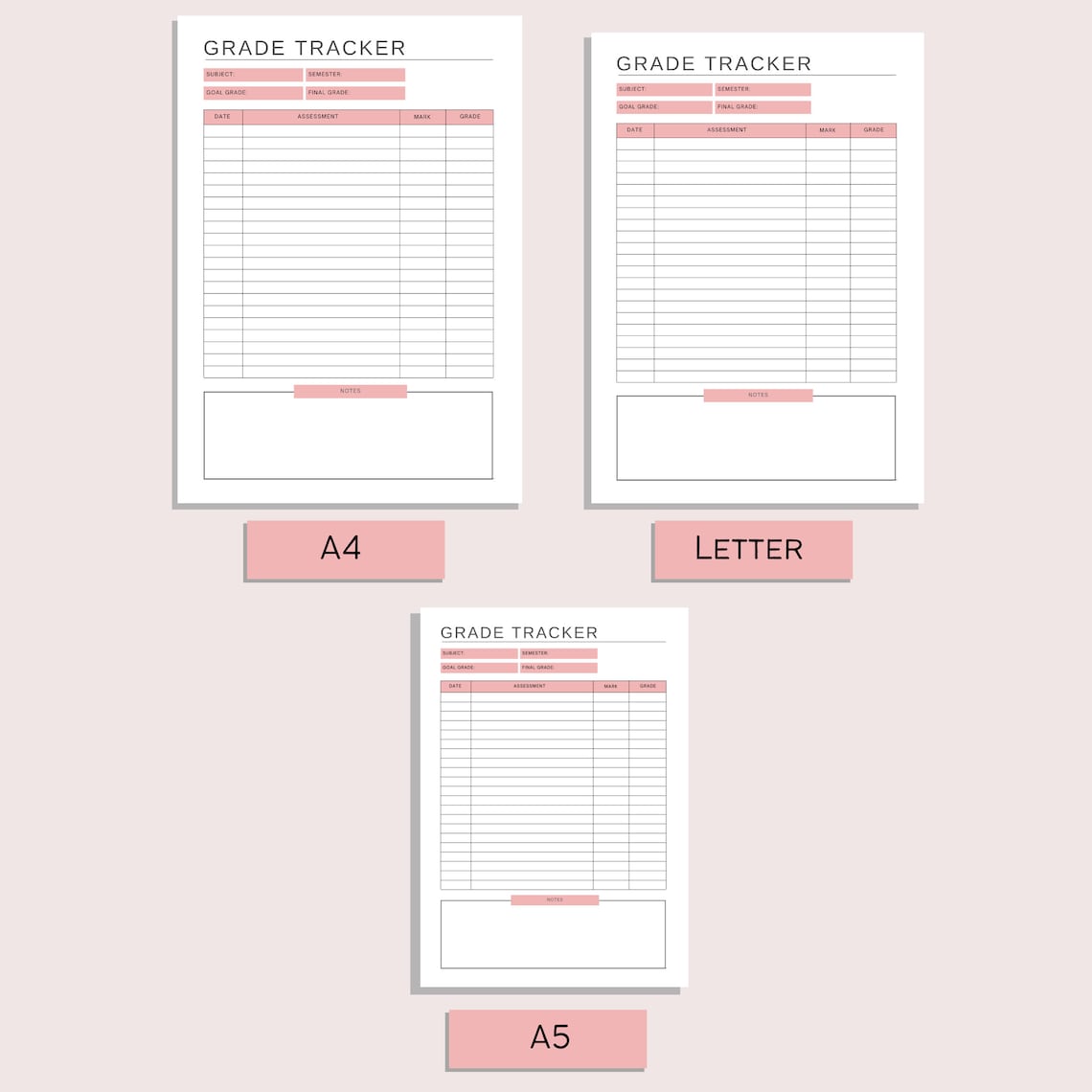Grade Tracker | Printable Assignment Log | Student Grade Sheet ...
