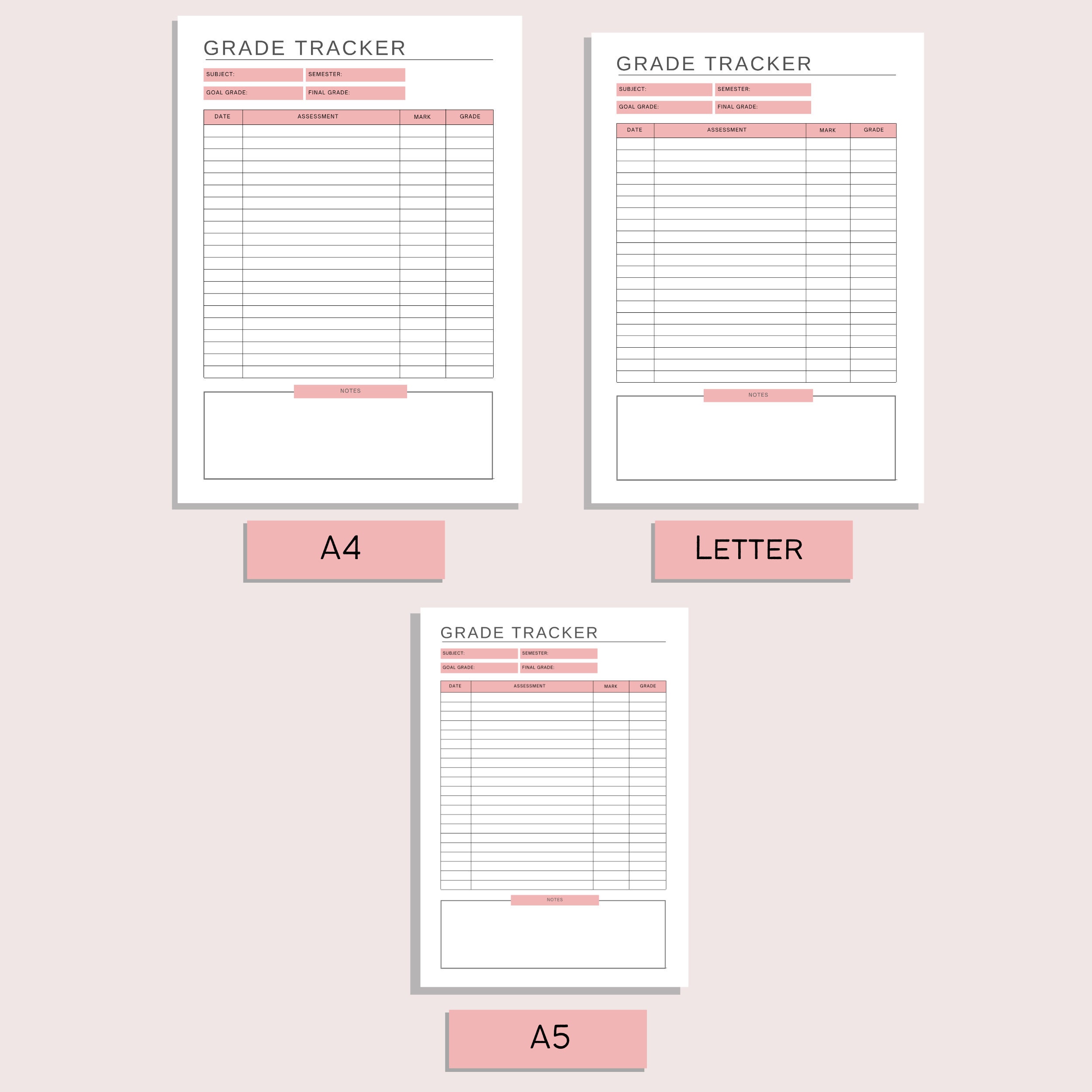 Grade Tracker | Printable Assignment Log | Student Grade Sheet ...