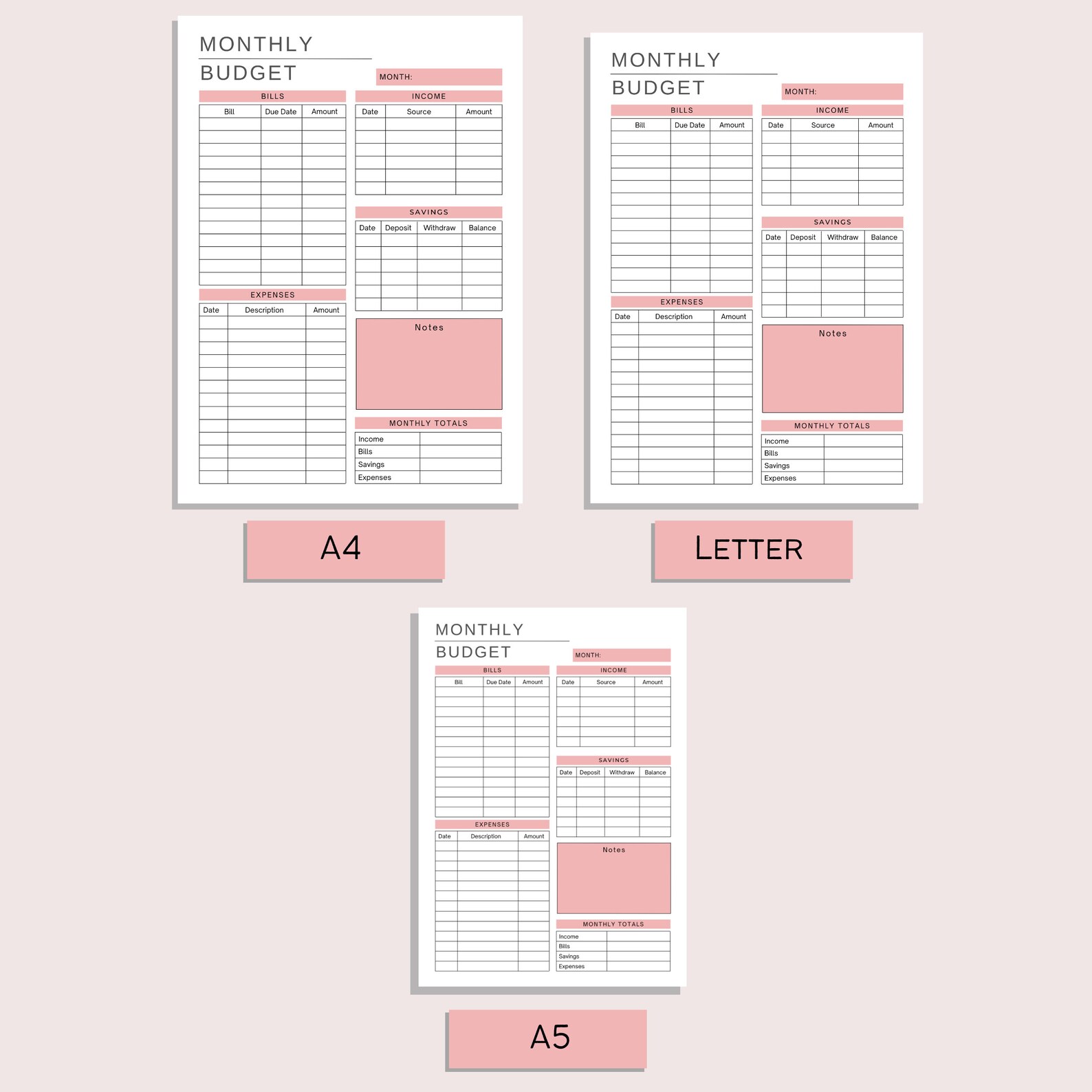Monthly Budget Plan | Printable Finance Tracker | Expense Log | Budget ...