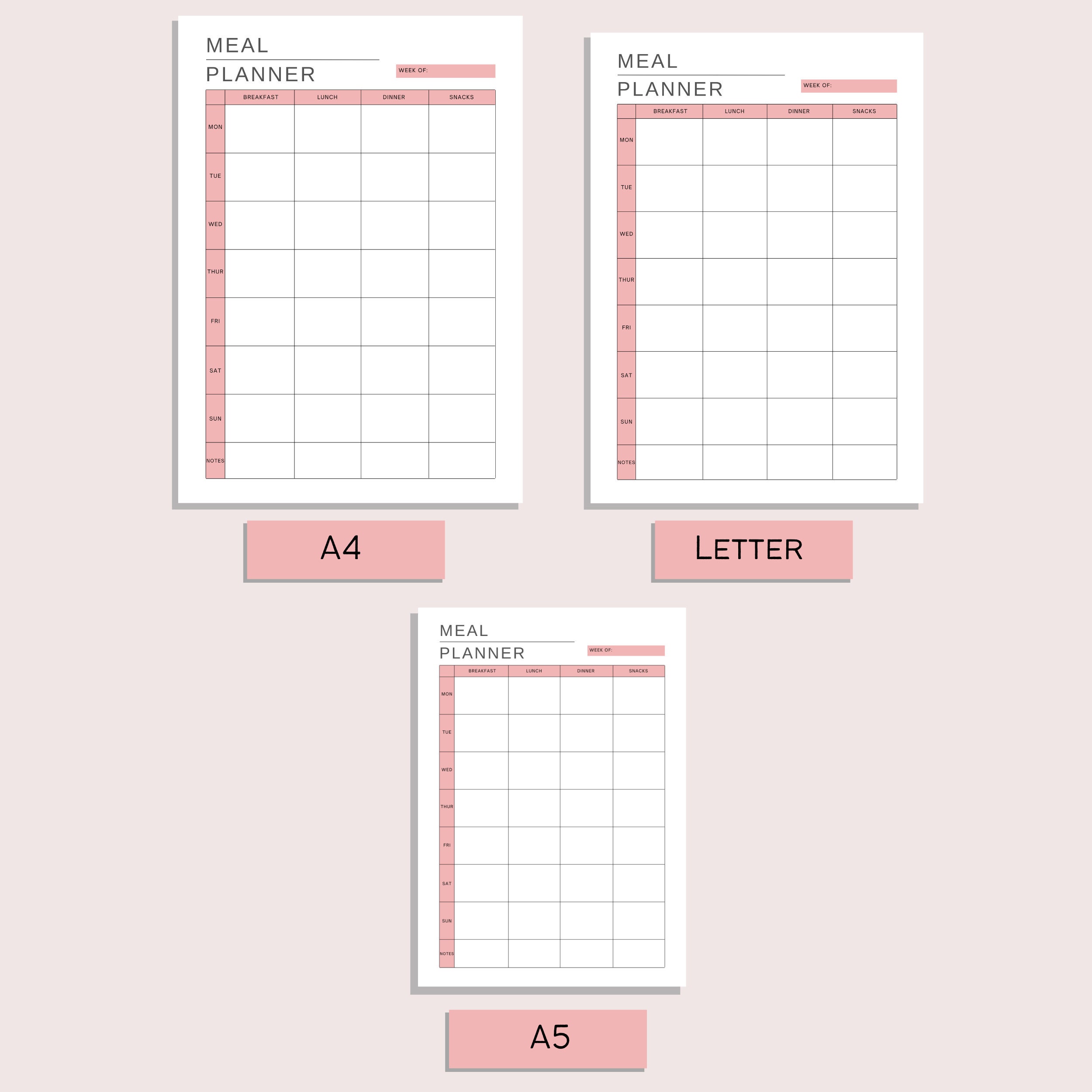 Meal Planner, Printable Meal Prep, Food Journal, Print at Home Weekly ...