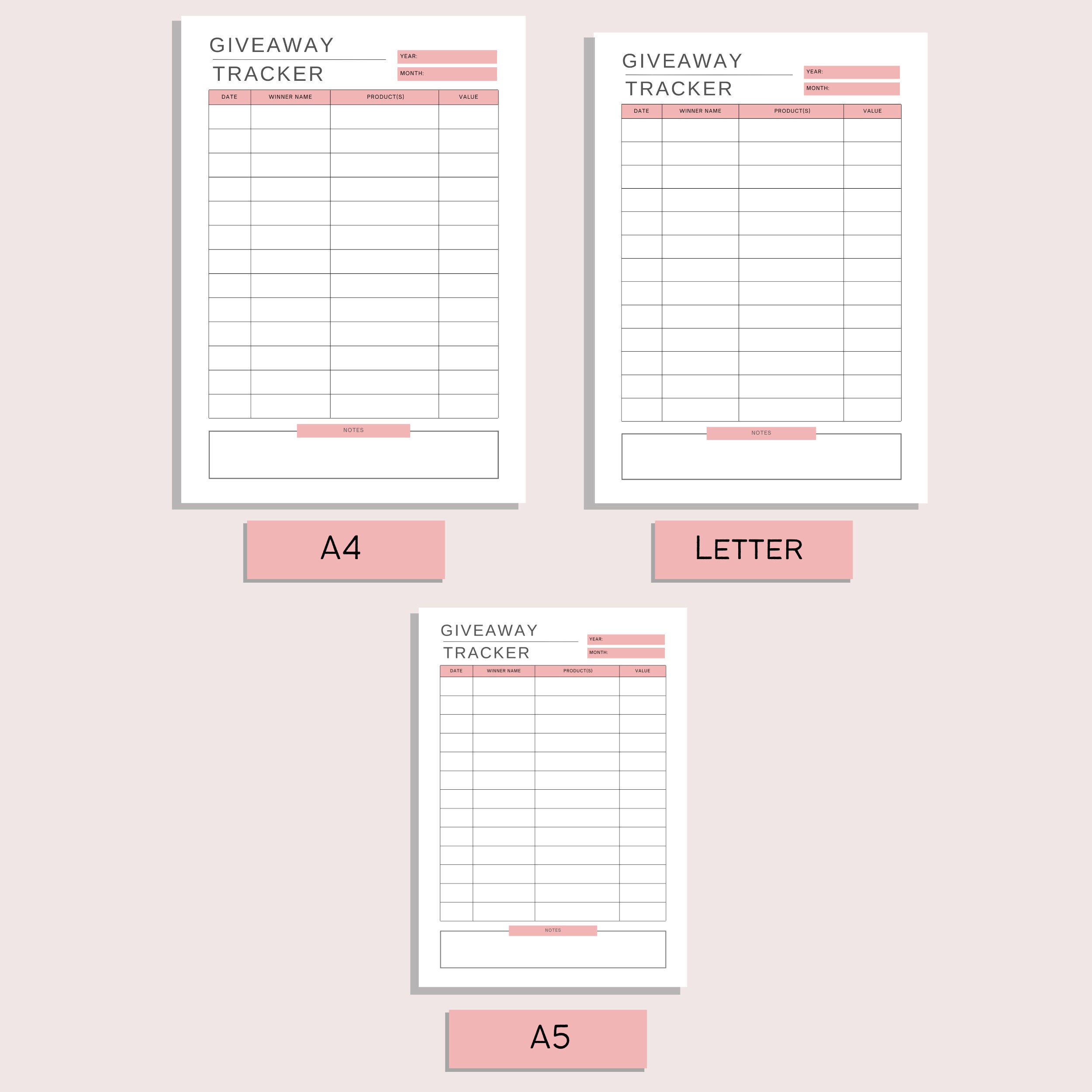 Giveaway Tracker | Printable Social Media Planner | Social Media ...